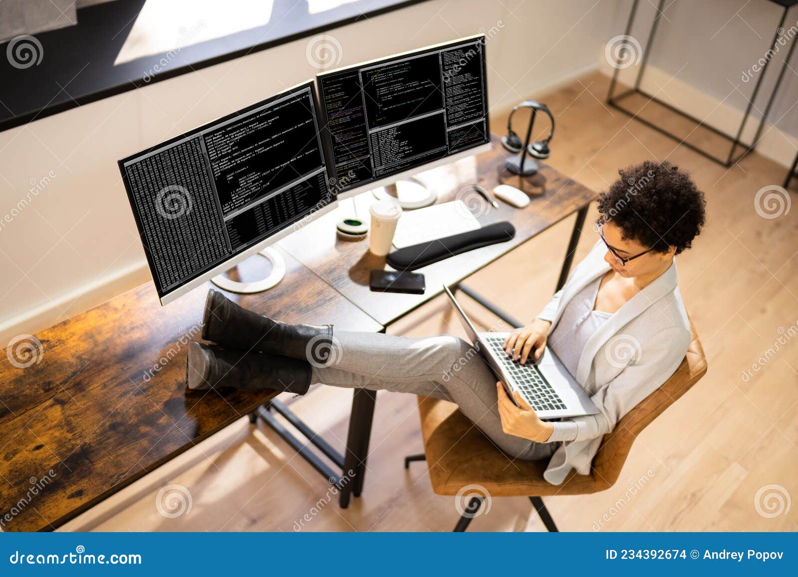 Lead Programmer Woman Coding Software Stock Photo - Image of chair, developer: 234392674