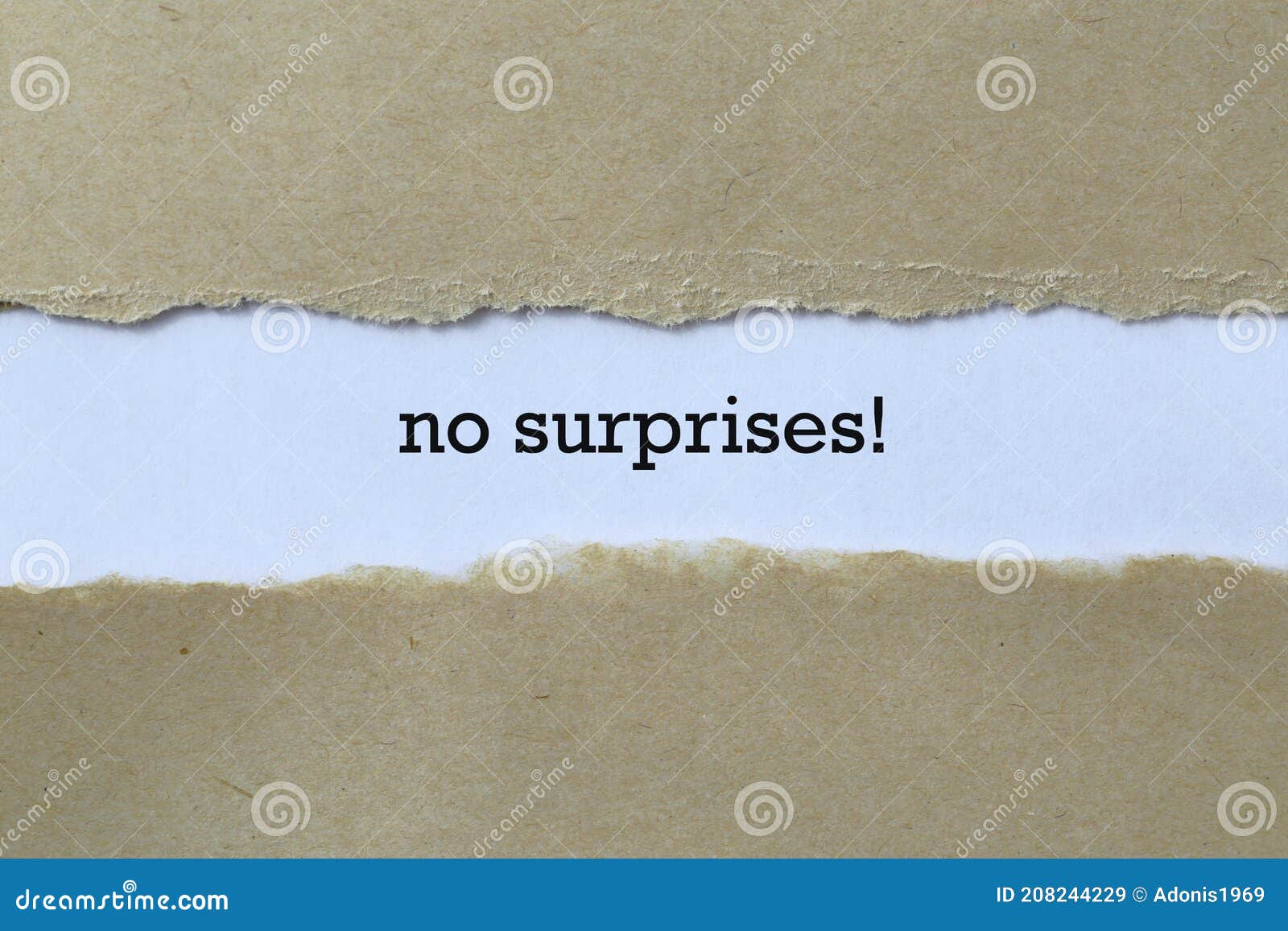 No surprises on paper stock image. Image of background - 208244229