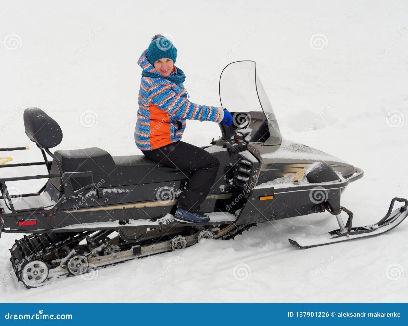 Lead Sit on a Snowmobile on a Snow Slope Stock Photo - Image of piste ...