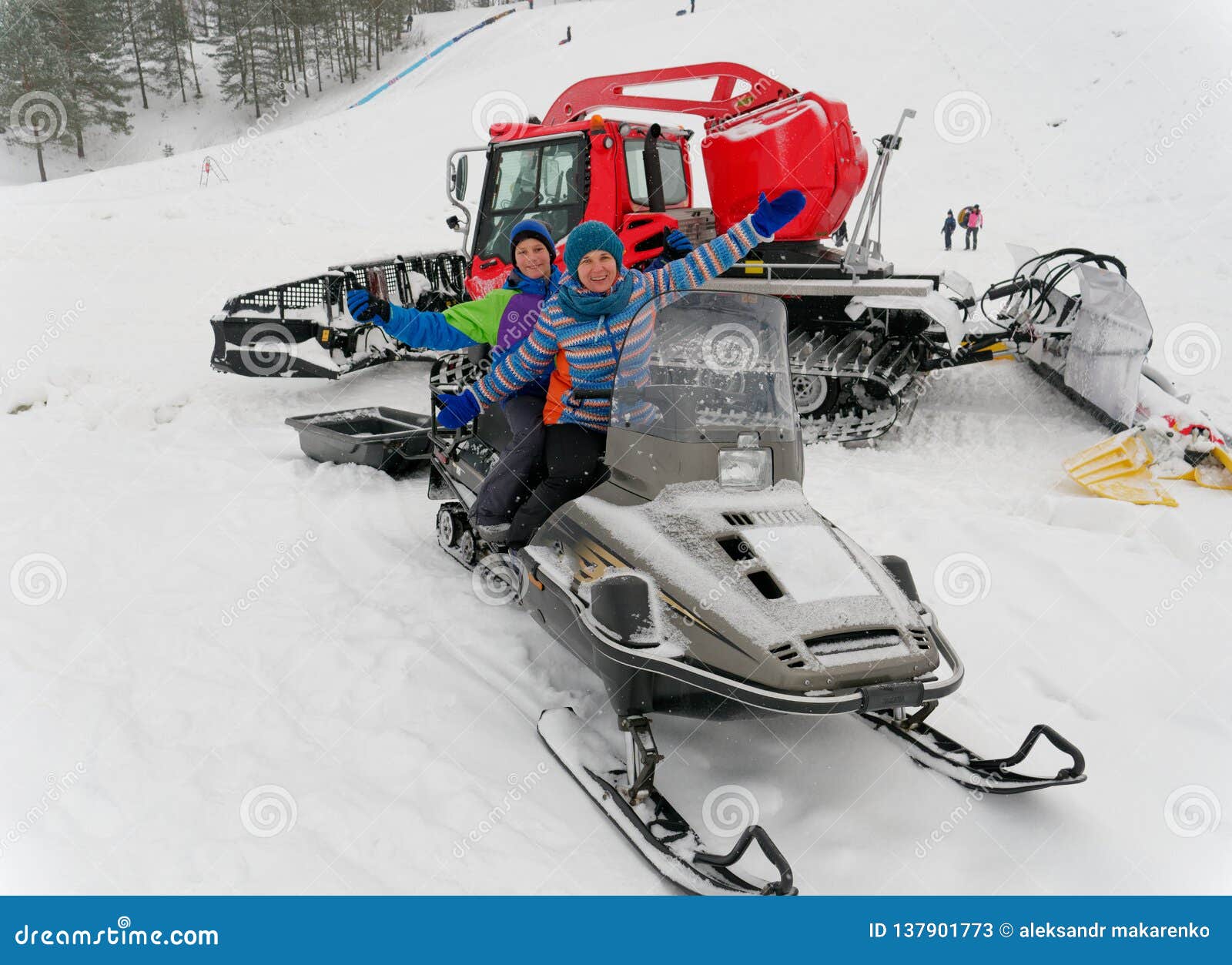 Lead Sit on a Snowmobile on a Snow Slope Stock Image - Image of ...