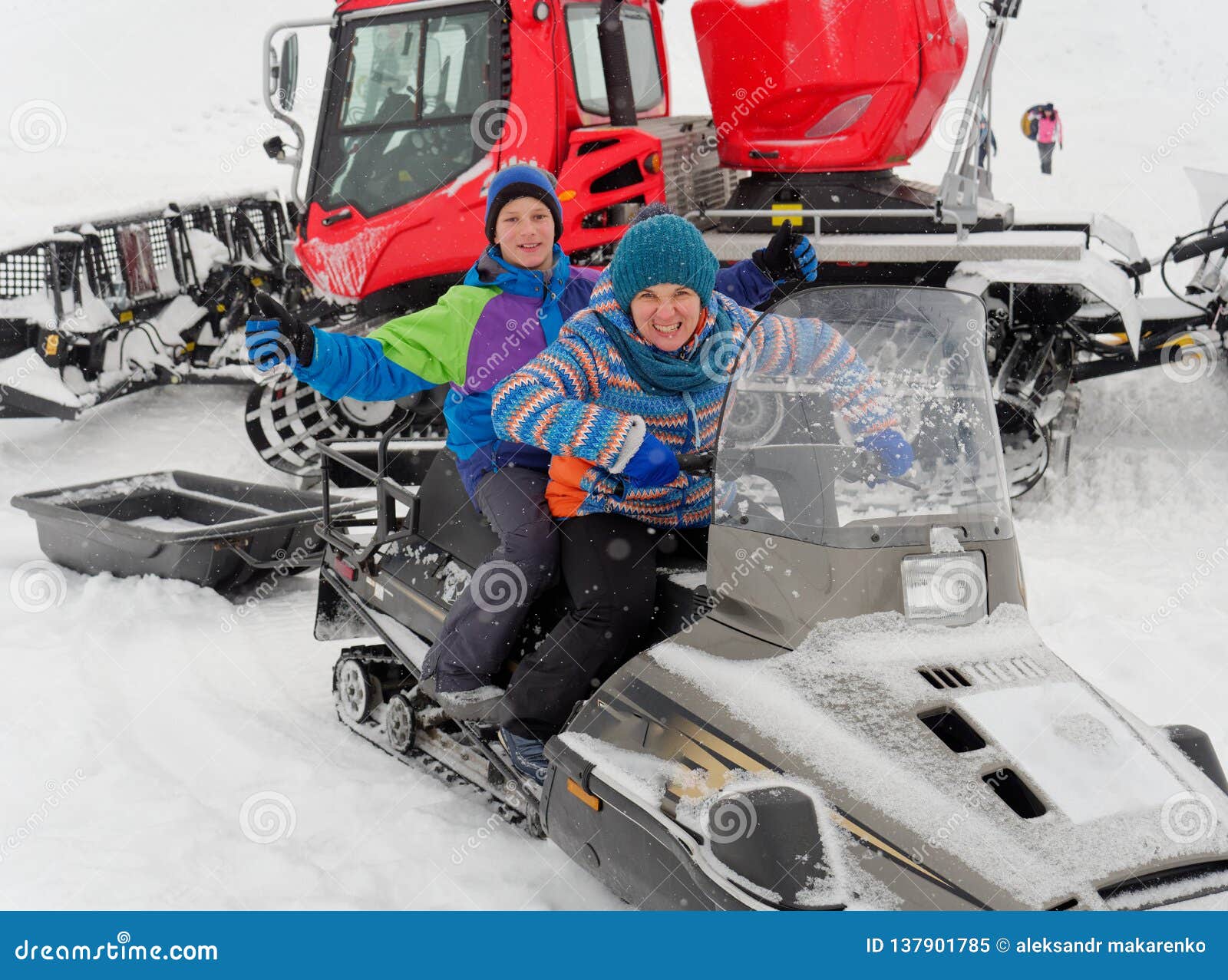 Lead Sit on a Snowmobile on a Snow Slope Stock Image - Image of season ...