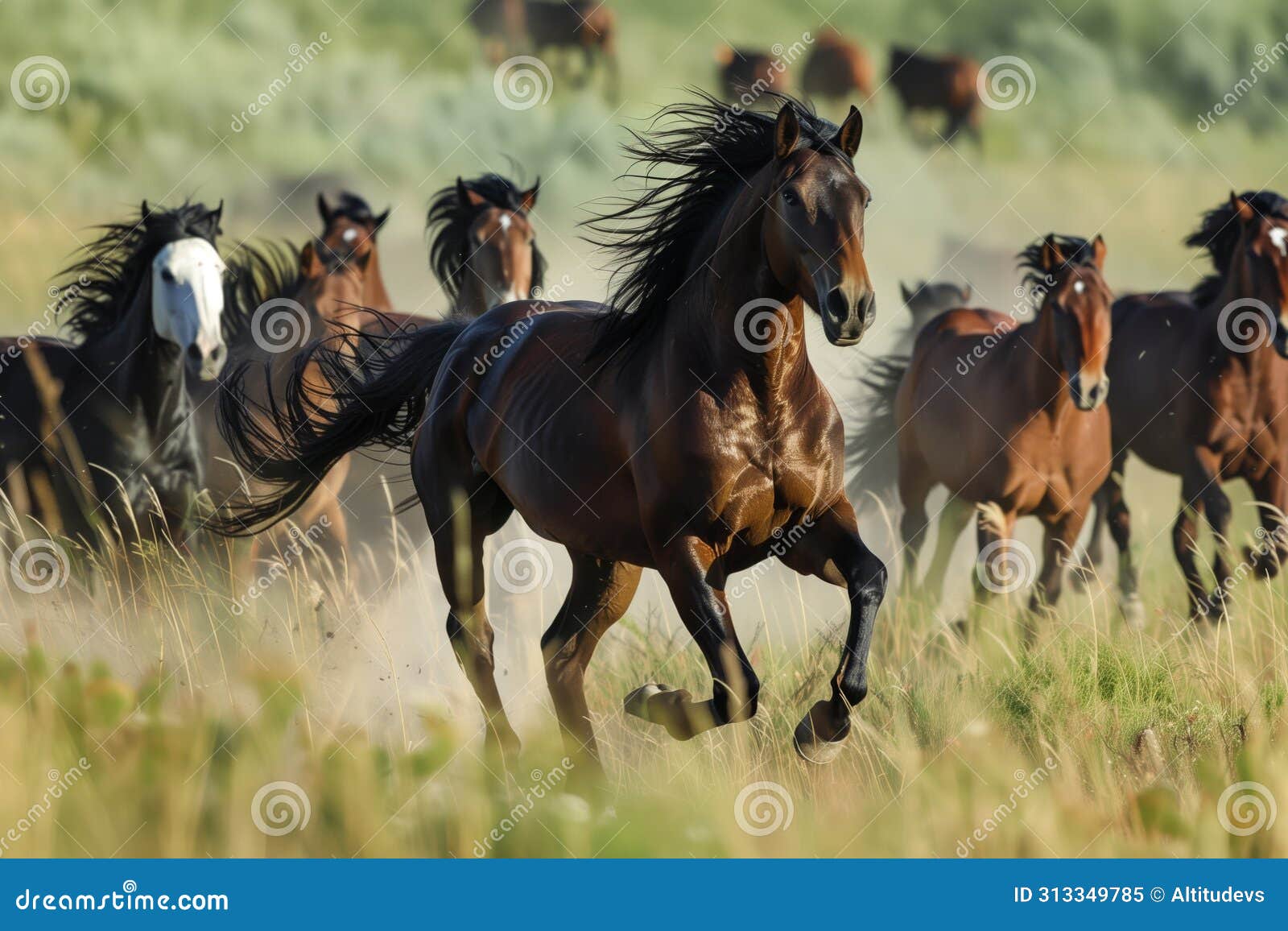 Lead Stallion Charging Ahead of Wild Horse Group Stock Image - Image of ...