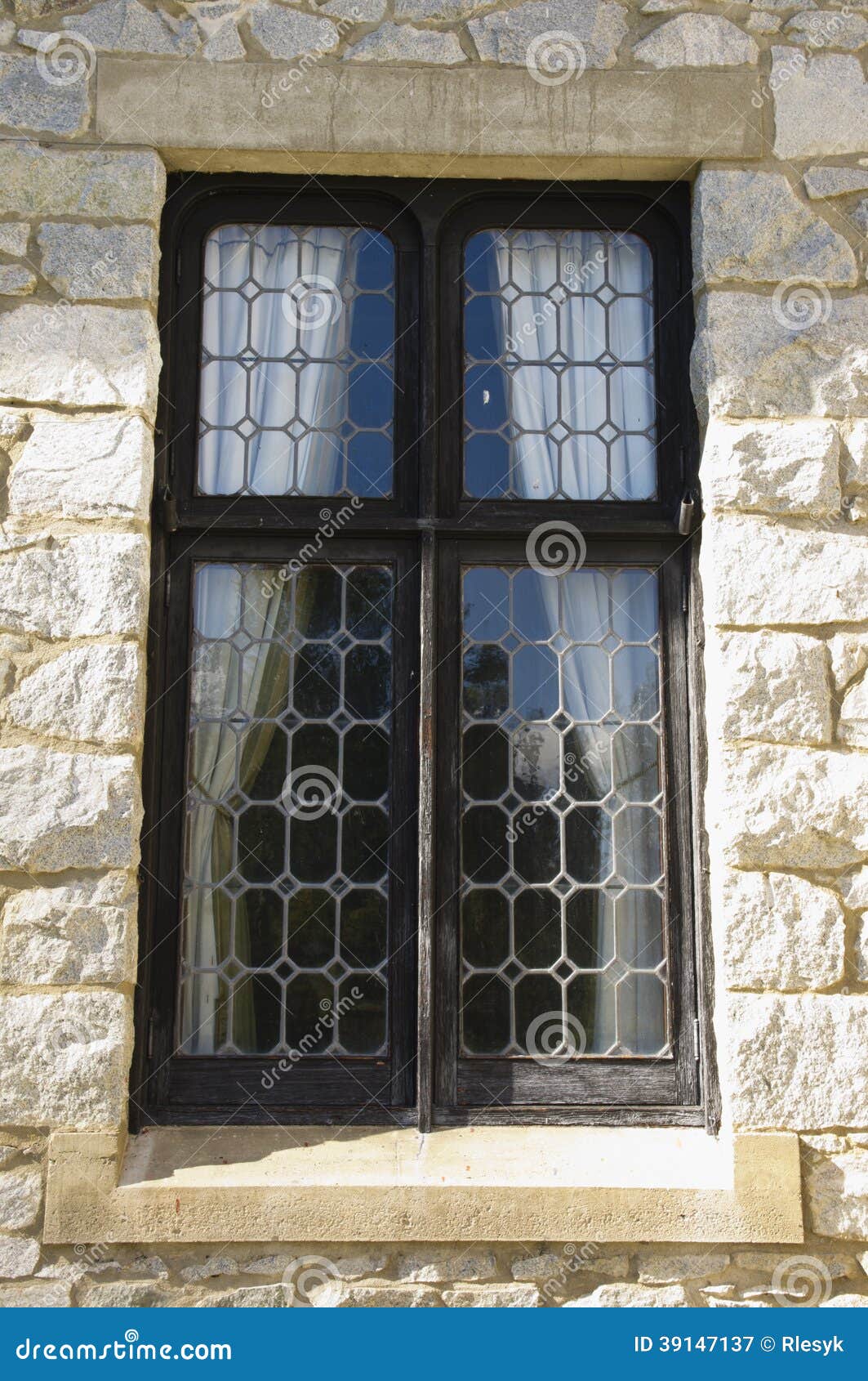 Leaded Glass Window in Stone Wall Stock Image - Image of antique ...
