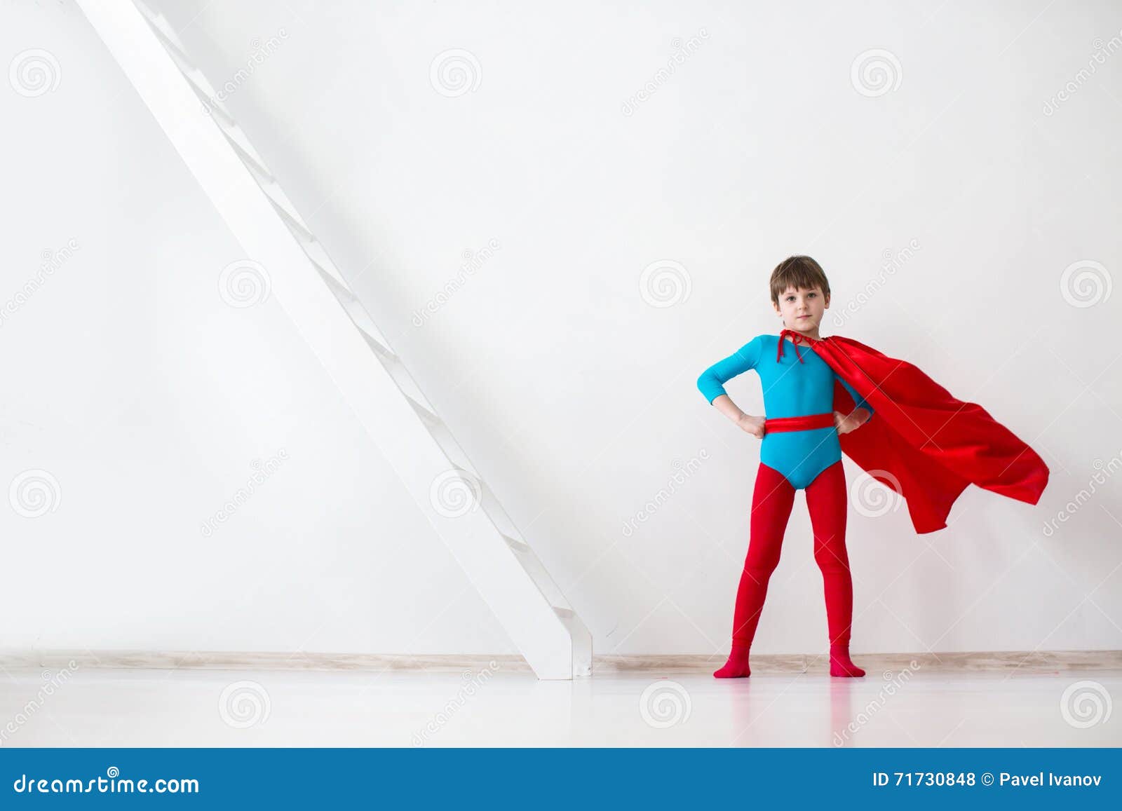 Leader. the Boy Super Hero in a Red Cloak. Stock Photo - Image of hero ...