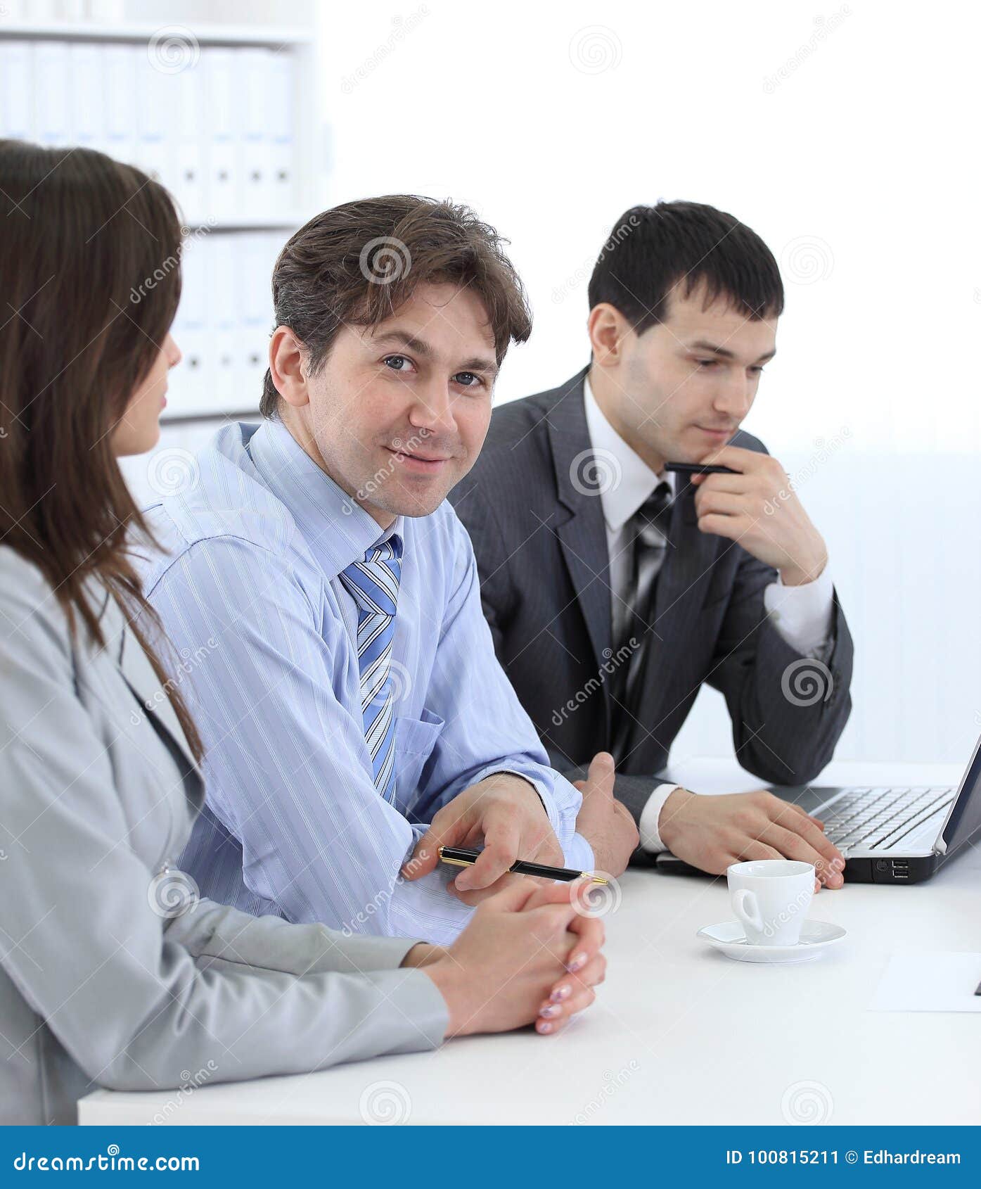 Head of Business Team Sitting at Desk Stock Image - Image of office ...