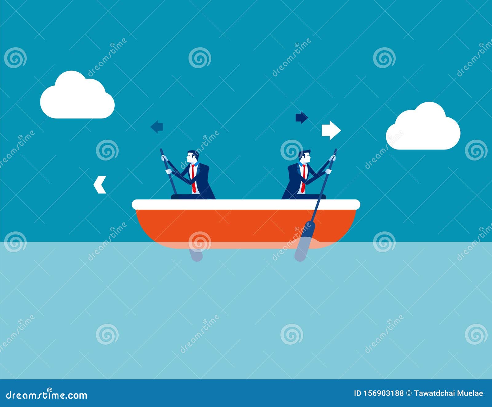 Illustration Of Two Men In A Boat. Vector. Each Team In Their Own Way ...