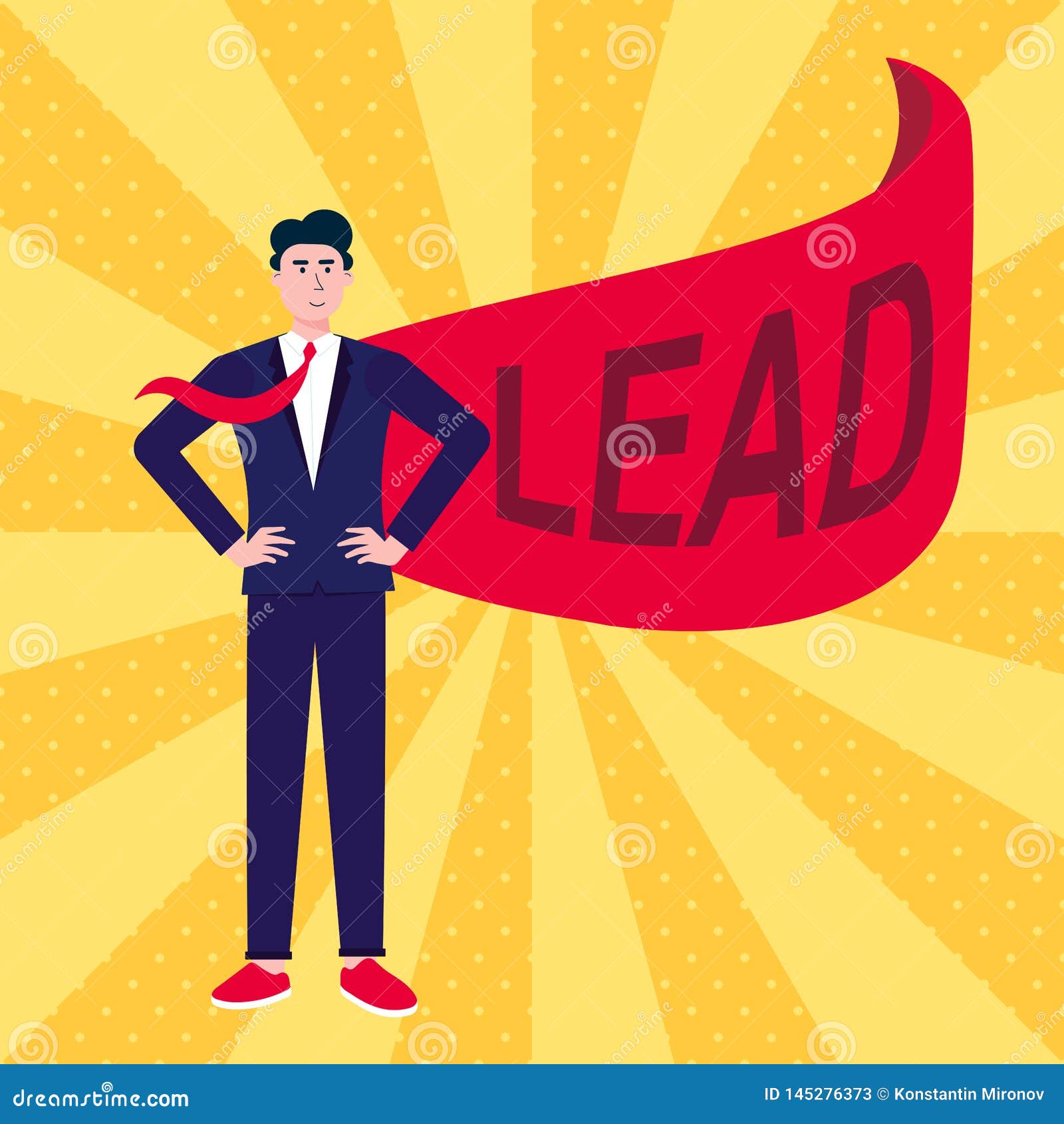 Successful Man, Leader, Businessman in Suit and Red Cape with LEAD Text ...