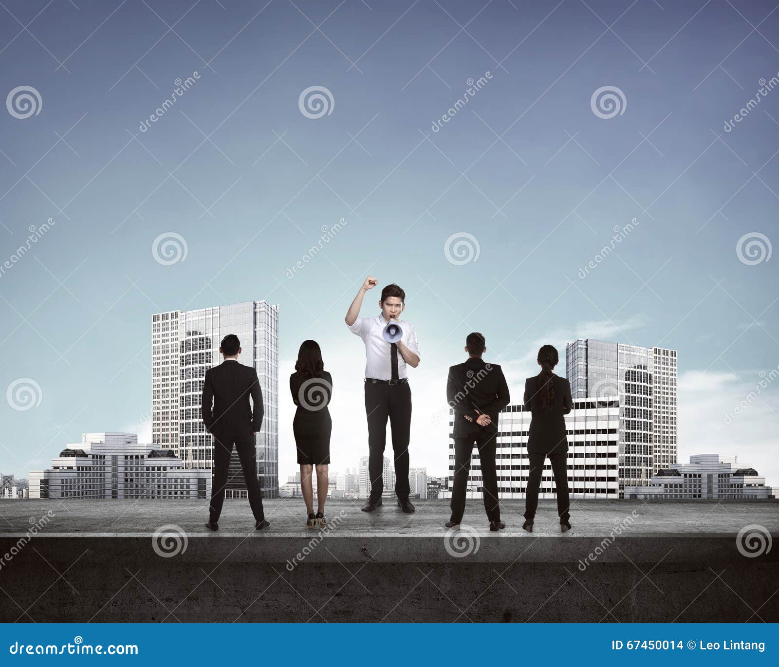Leader Give Order Via Megaphone To His Subordinate Stock Photo - Image ... Leader Give Order Via Megaphone To His Subordinate Stock Photo - Image ...