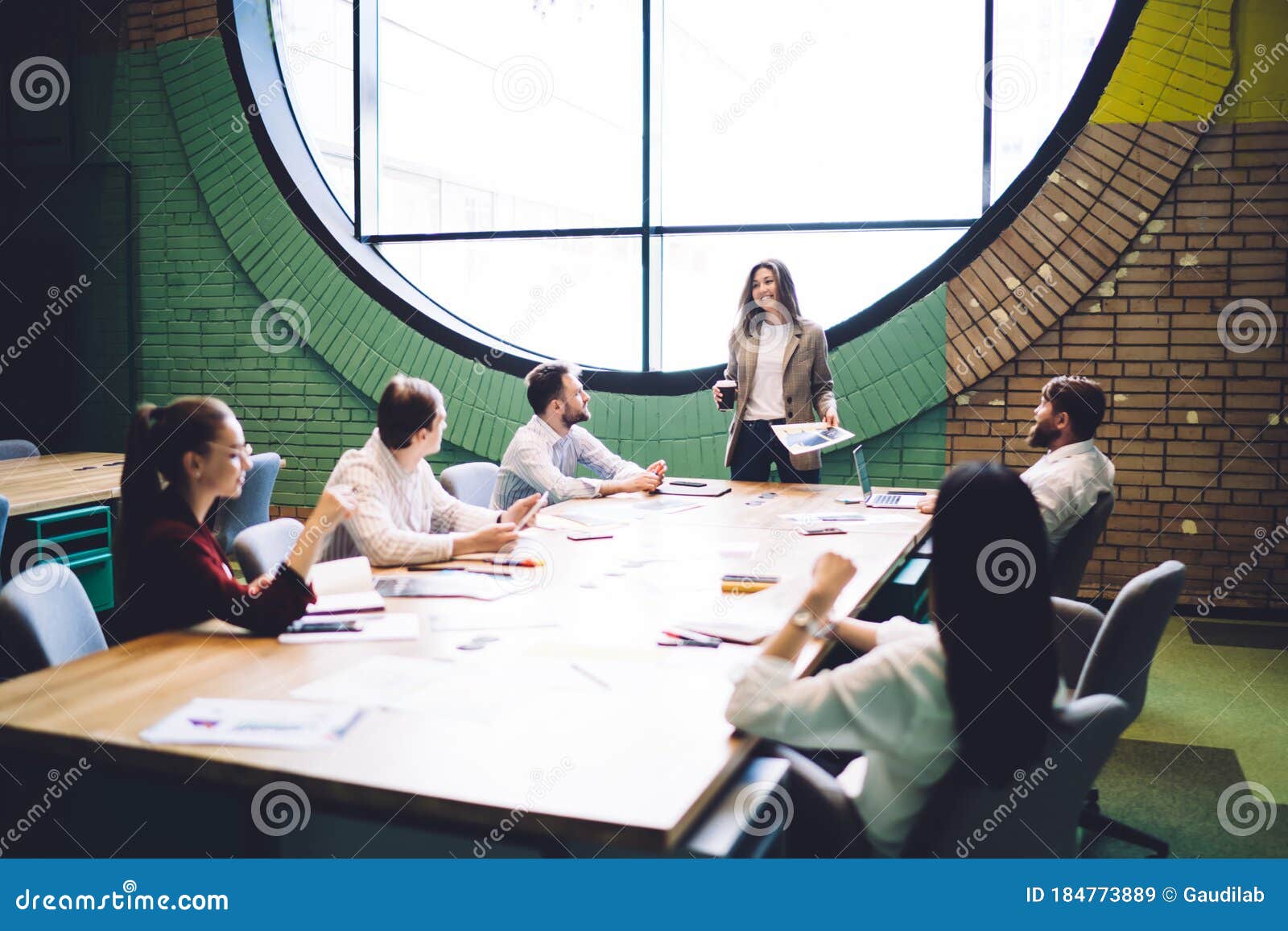 Leader of Group Sharing Ideas in Modern Office Stock Image - Image of ...