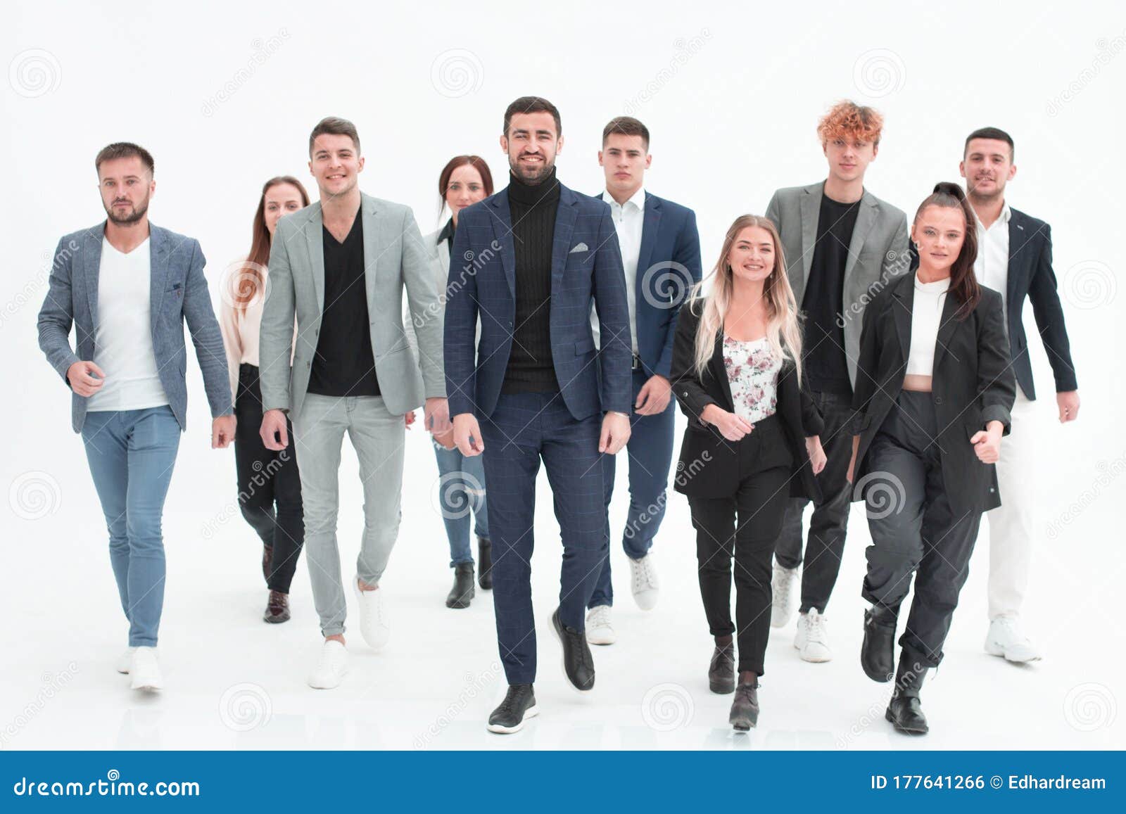Leader and Group of Young People Stepping Forward Stock Photo - Image ...
