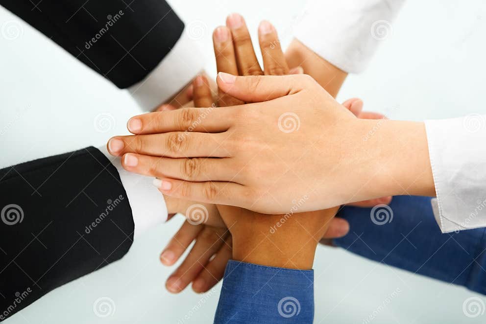 Leader and His Employees Hands in Unity Stock Image - Image of multi ...