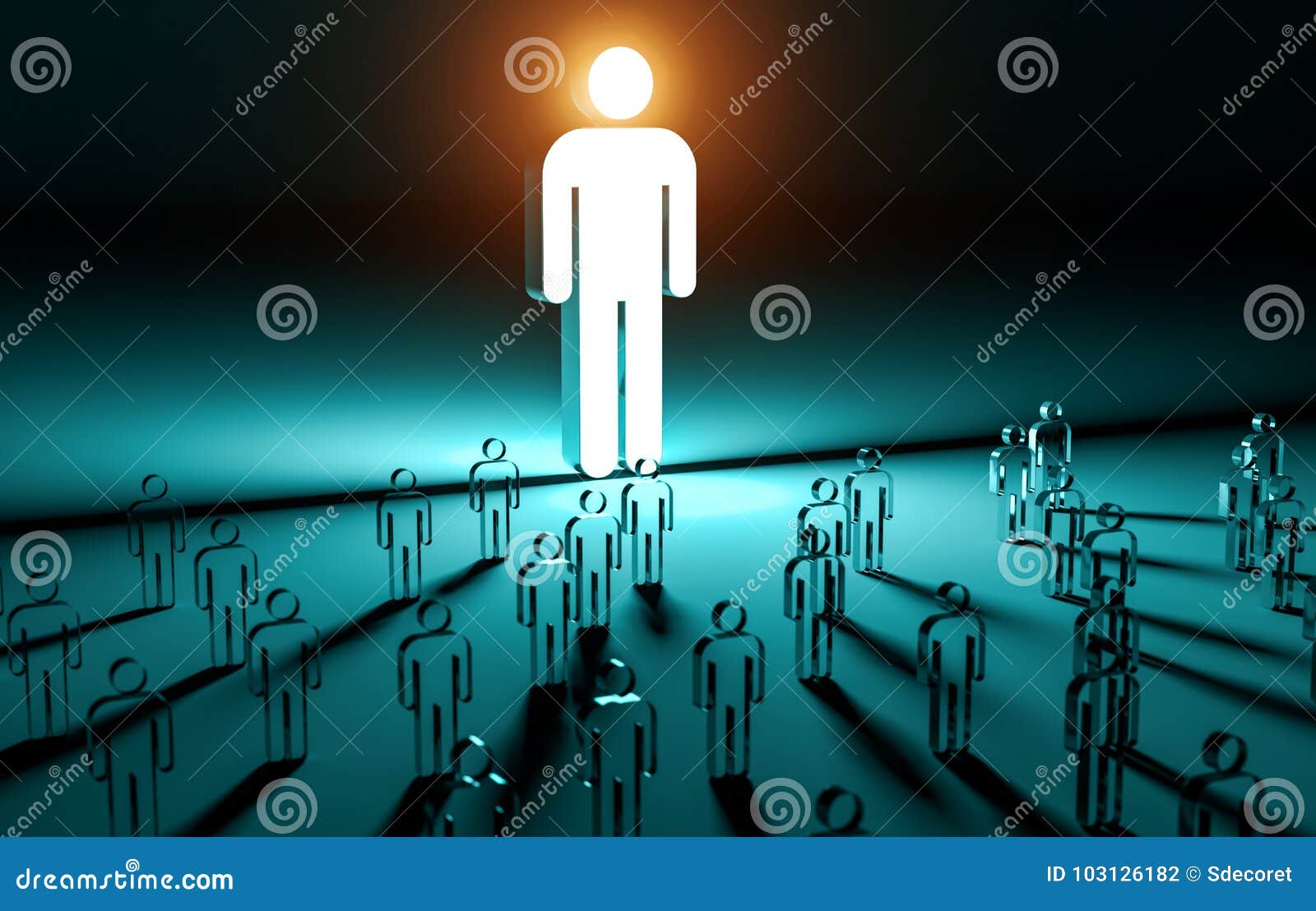 Leader Illuminating a Group of People 3D Rendering Stock Illustration ...
