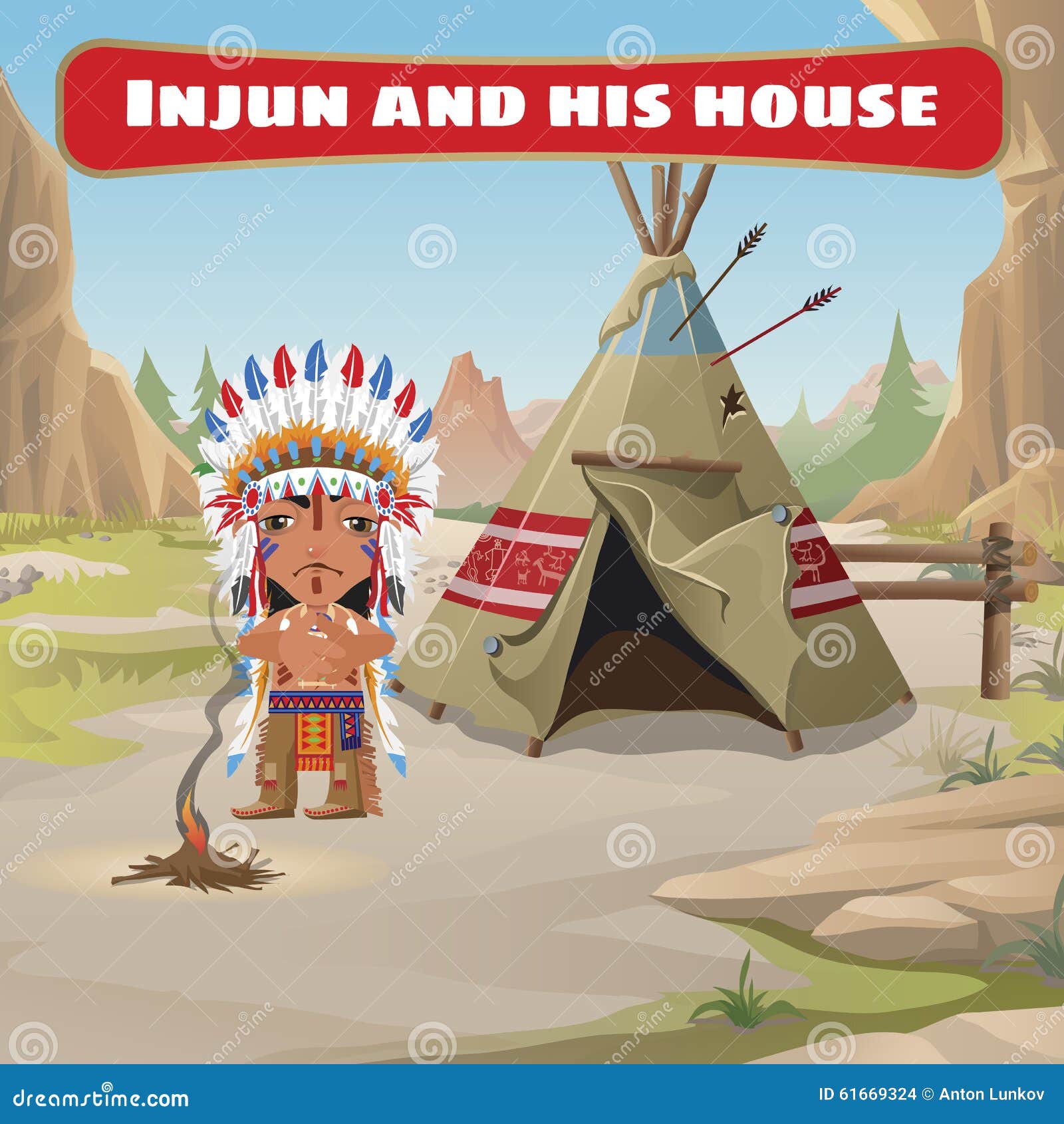 The Leader of the Indians with Tepee Stock Vector - Illustration of ...
