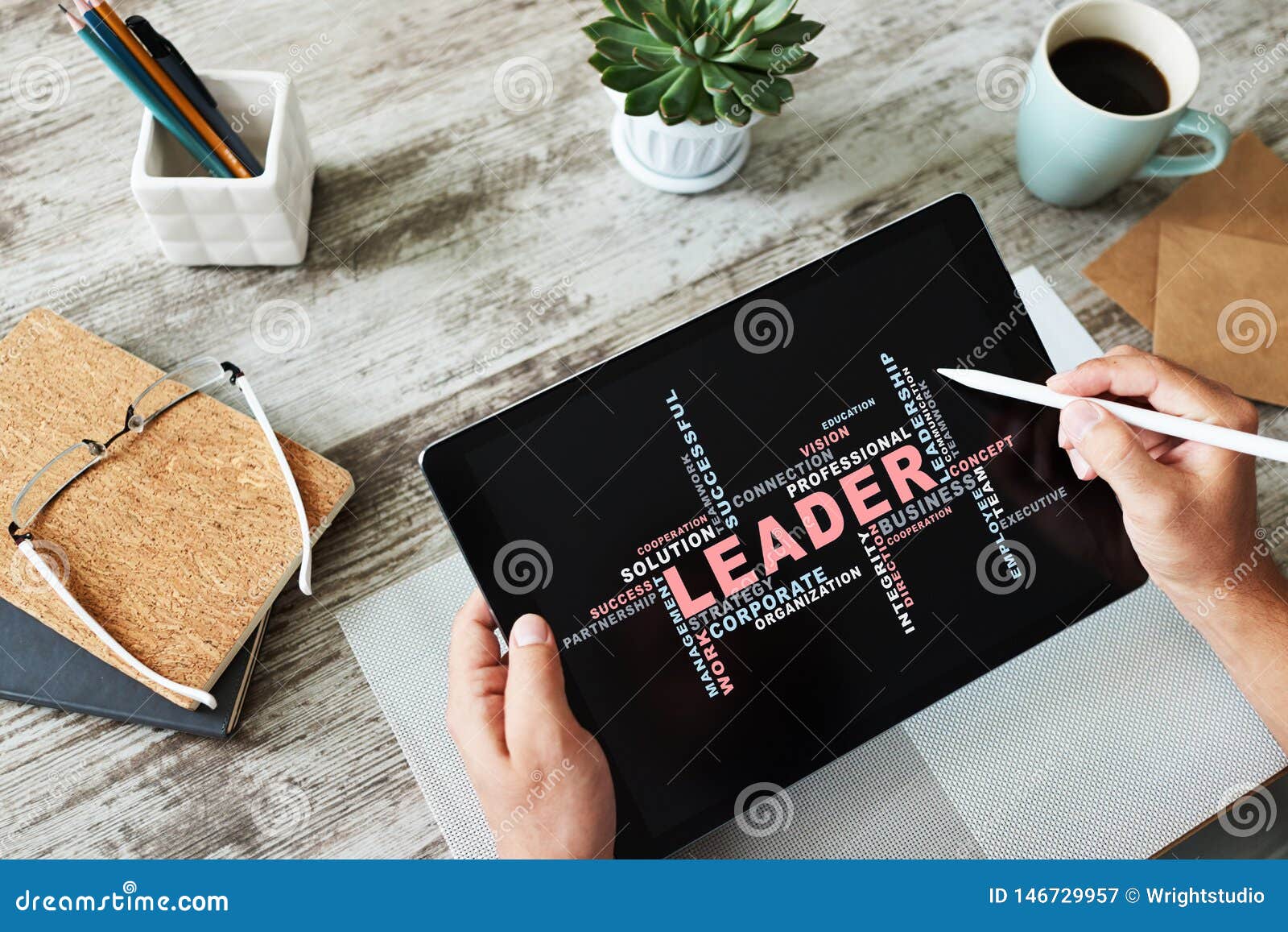 Leader, Leadership Concept Words Cloud, on Device Screen. Stock Image ...