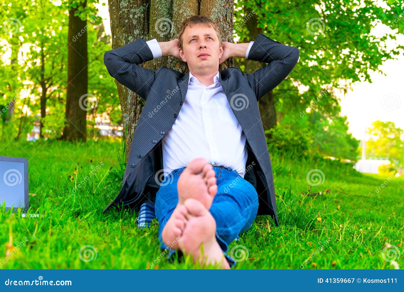 Leader Relaxes Sitting Against a Tree Stock Image - Image of concepts ...