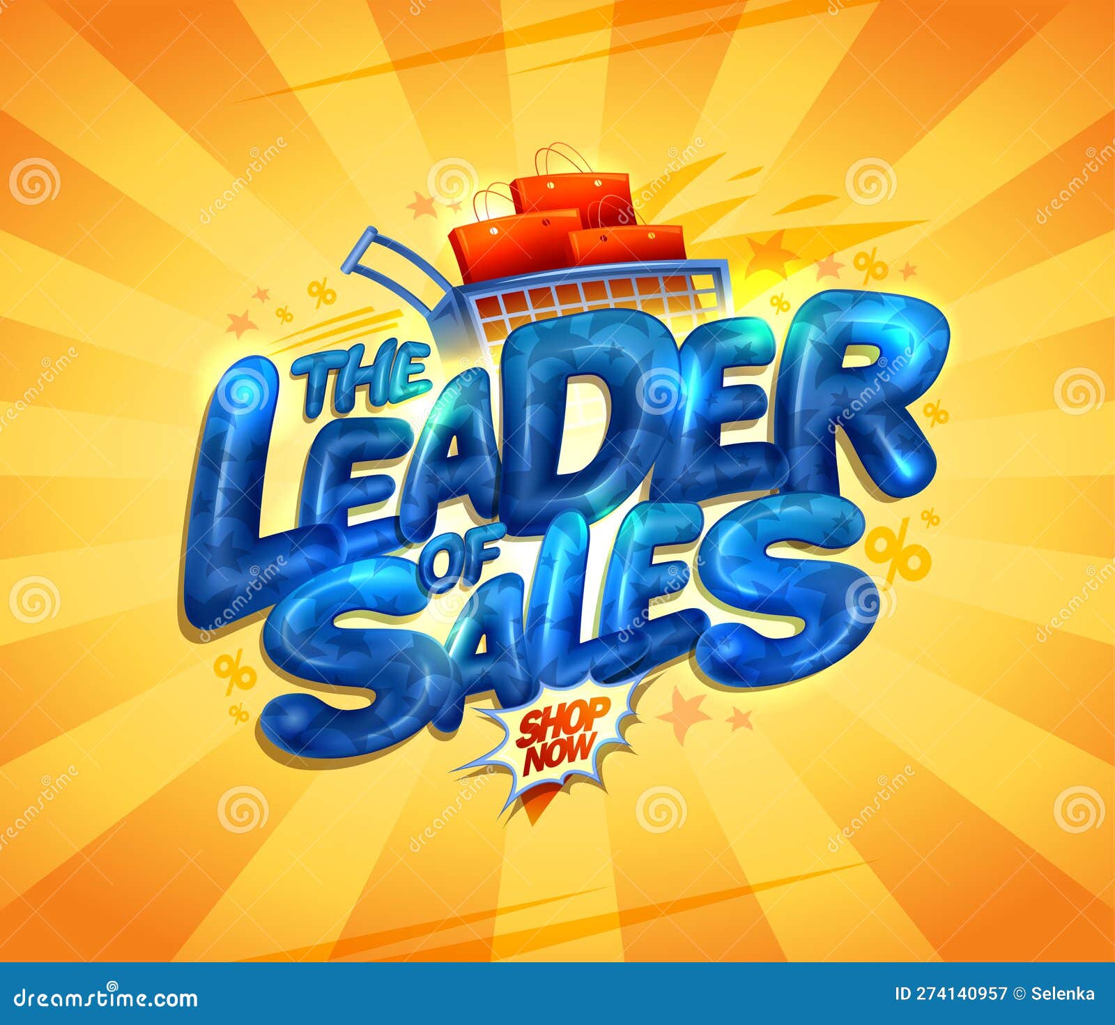 The Leader of Sales Banner with Glossy Letters and Red Boxes on a Cart ...