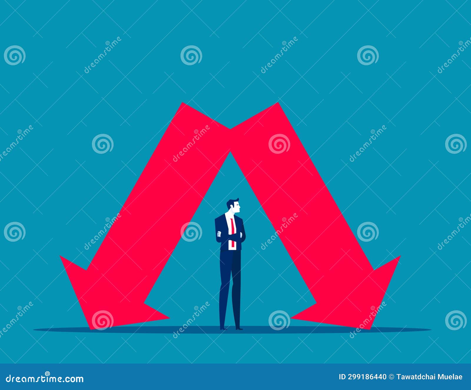 The Leader is Stuck between the Falling Arrows. Business Vector ...