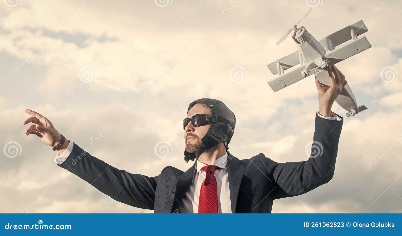 Leader in Suit and Pilot Hat Launch Plane Toy Stock Image - Image of ...