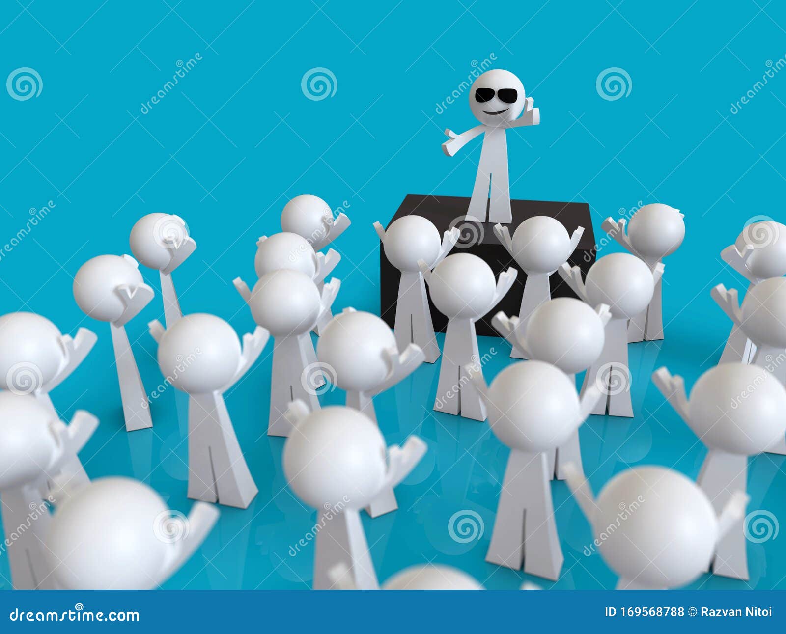Leader Talking in Front of Crowd of People, 3D Render Stock ...