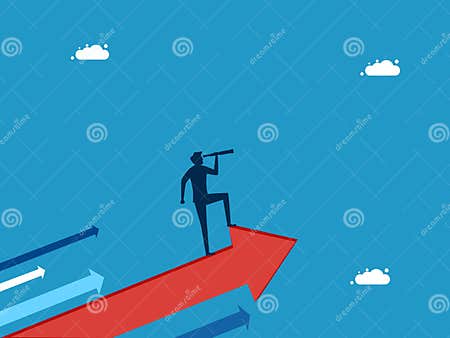 Leader Vision. Man Standing on the Arrow and Looking the Binocular ...