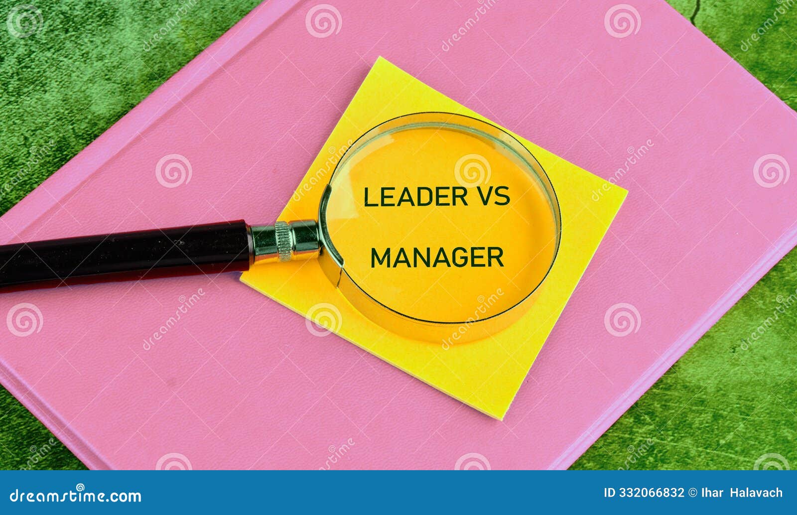 Leader Vs Manager is Shown on a Yellow Sticker through a Magnifying ...