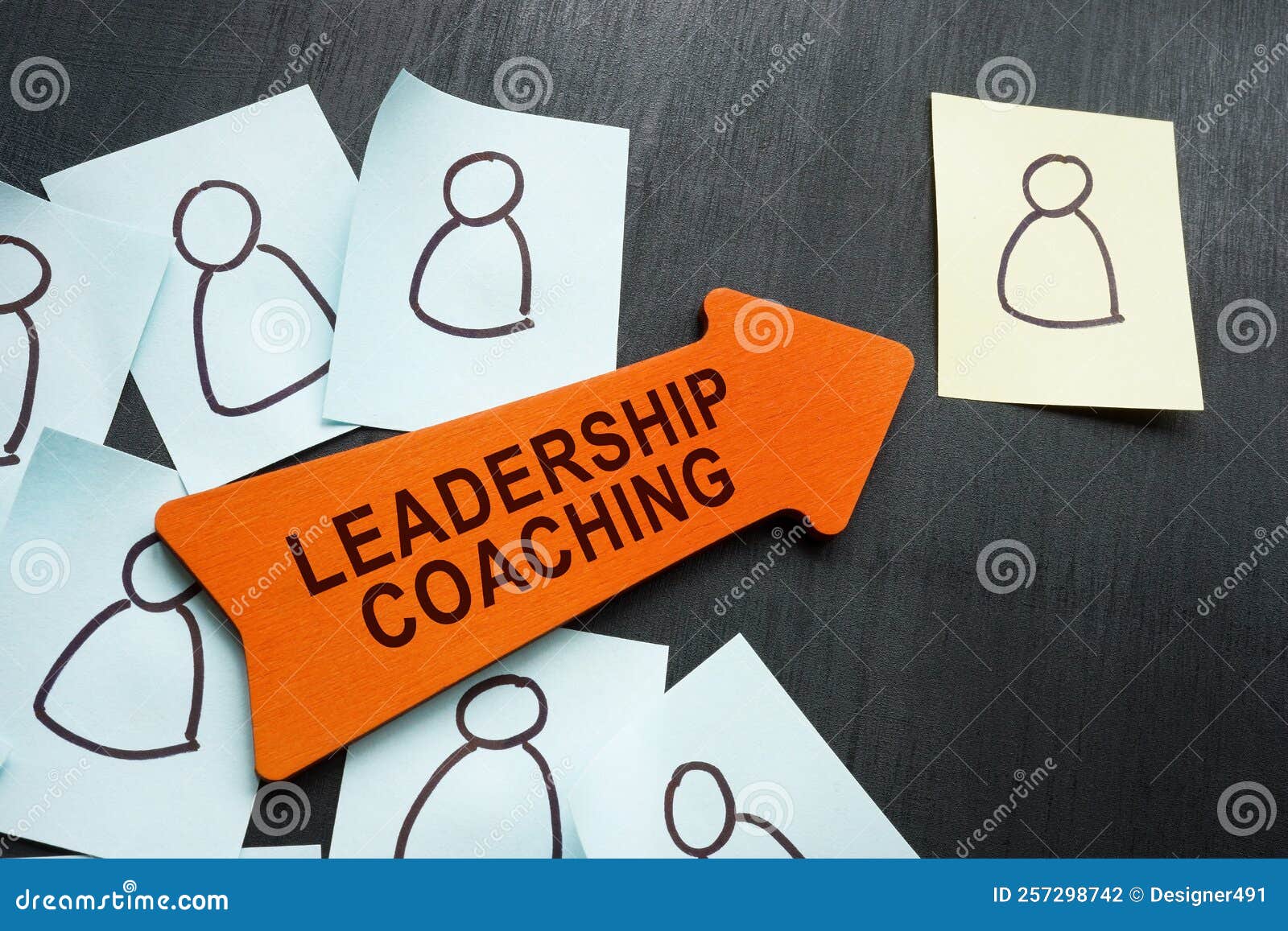 Leadership Coaching Concept. Stickers with Figures and Arrow. Stock ...