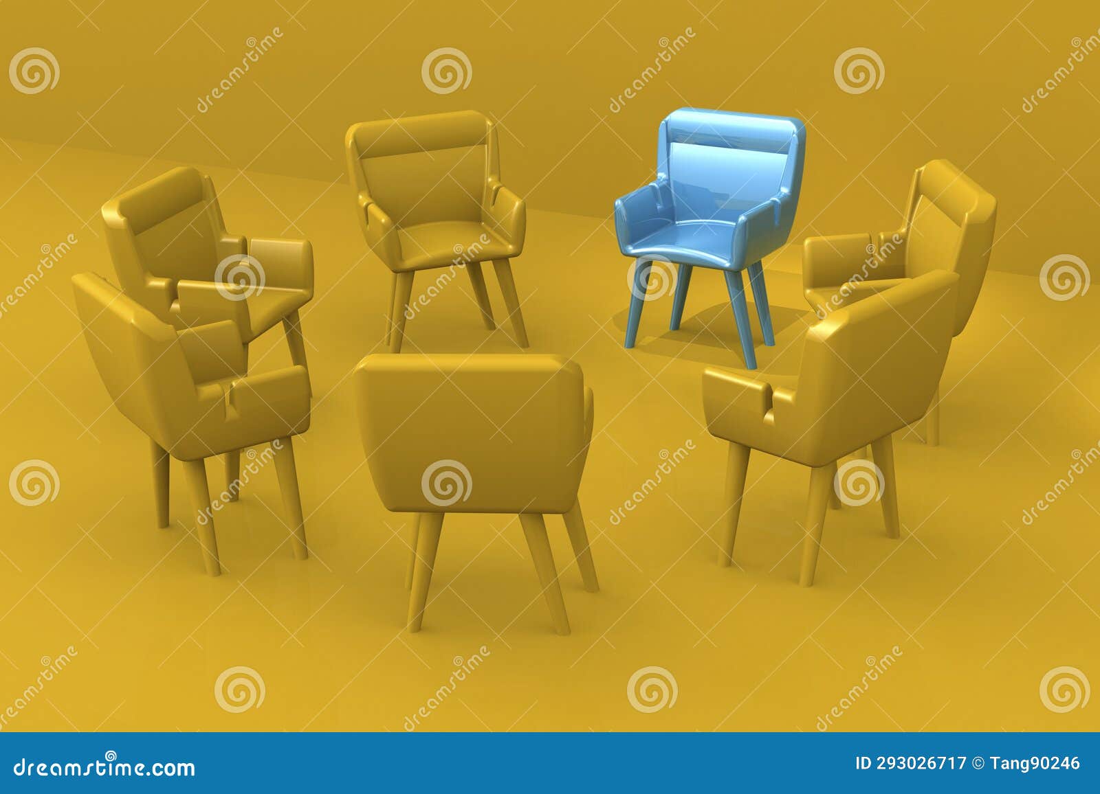 Leadership Concept with Blue Chair Lead Rows of Yellow Chair Stock ...