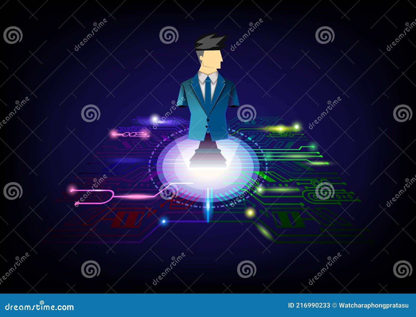 Leadership Concept, Blue-chess-businessman, Hi Tech Background, Vector ...