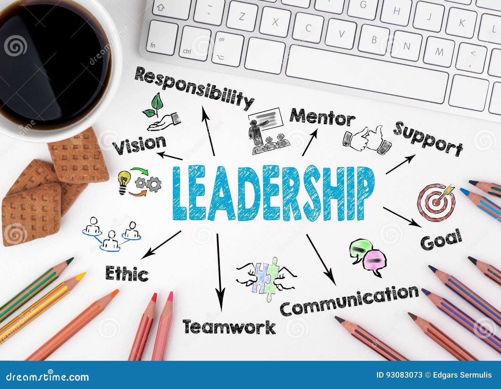 Leadership Concept. White Office Desk Stock Image - Image of arrow ...