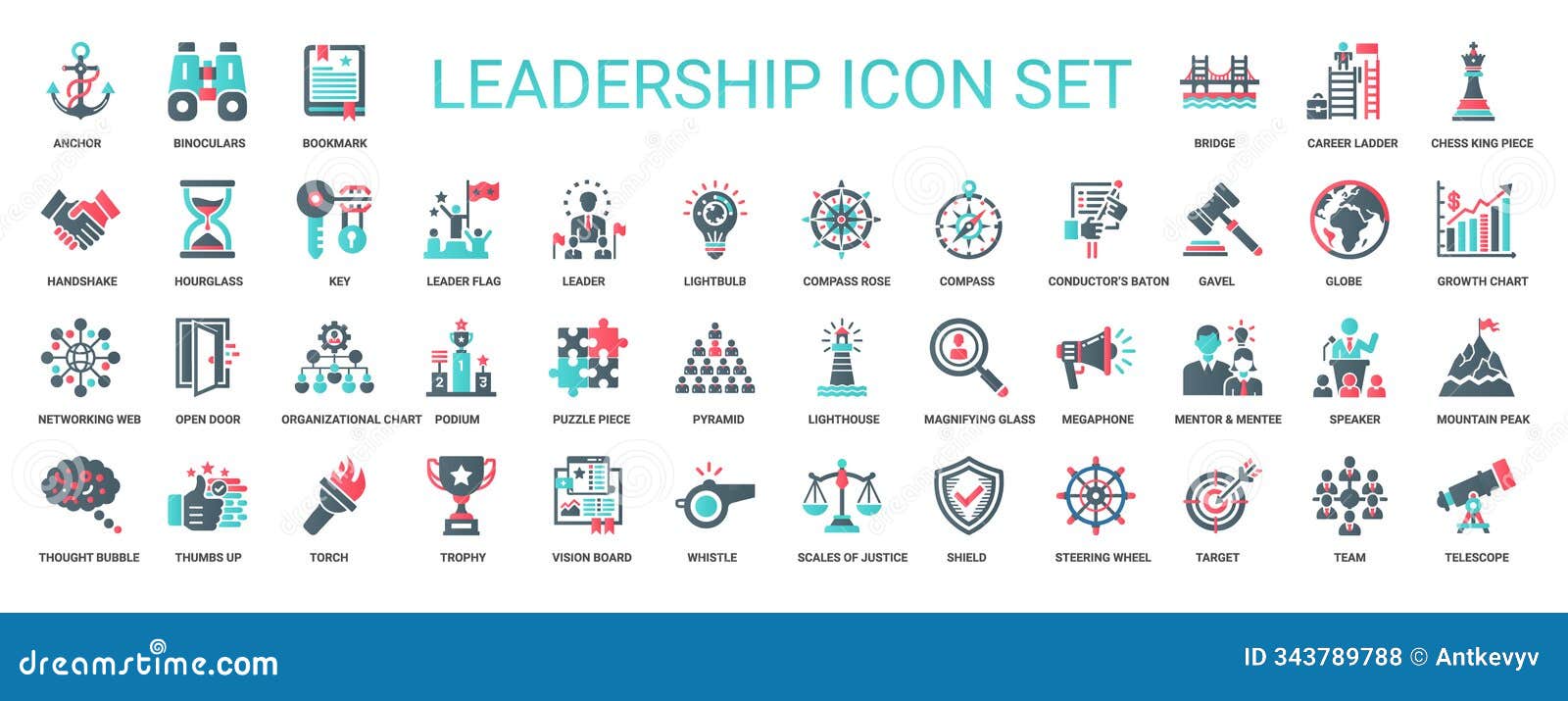 Leadership Flat Icon Set, Compass Rose Gavel Conductor S Baton Stock ...