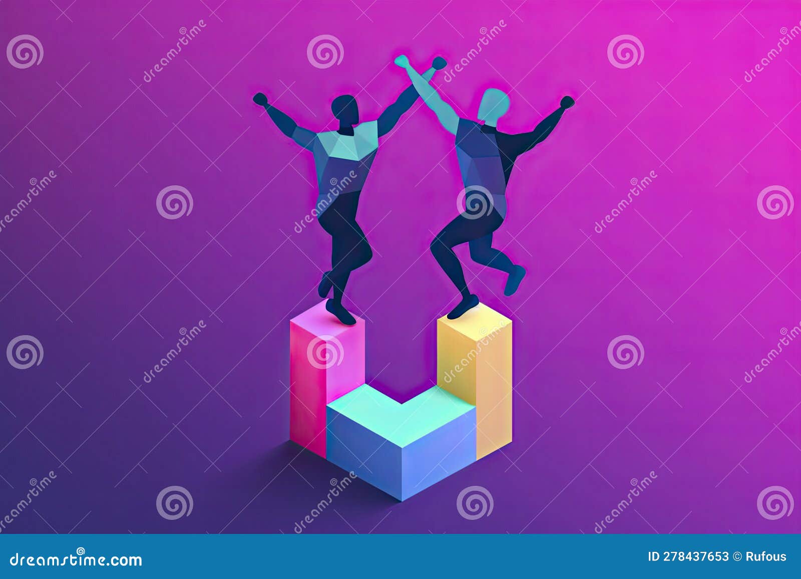 Leadership, Freedom or Development Concept. Ouple Jumping Back To Back ...