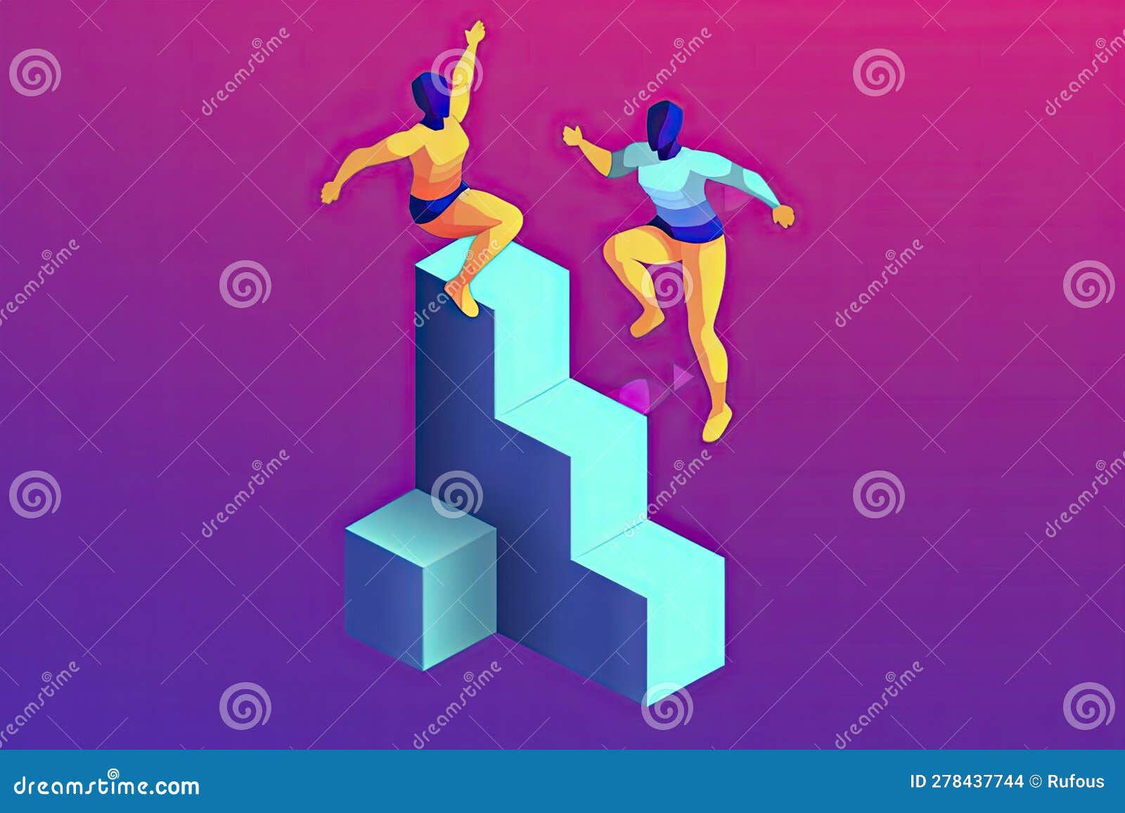 Leadership, Freedom or Development Concept. Ouple Jumping Back To Back ...