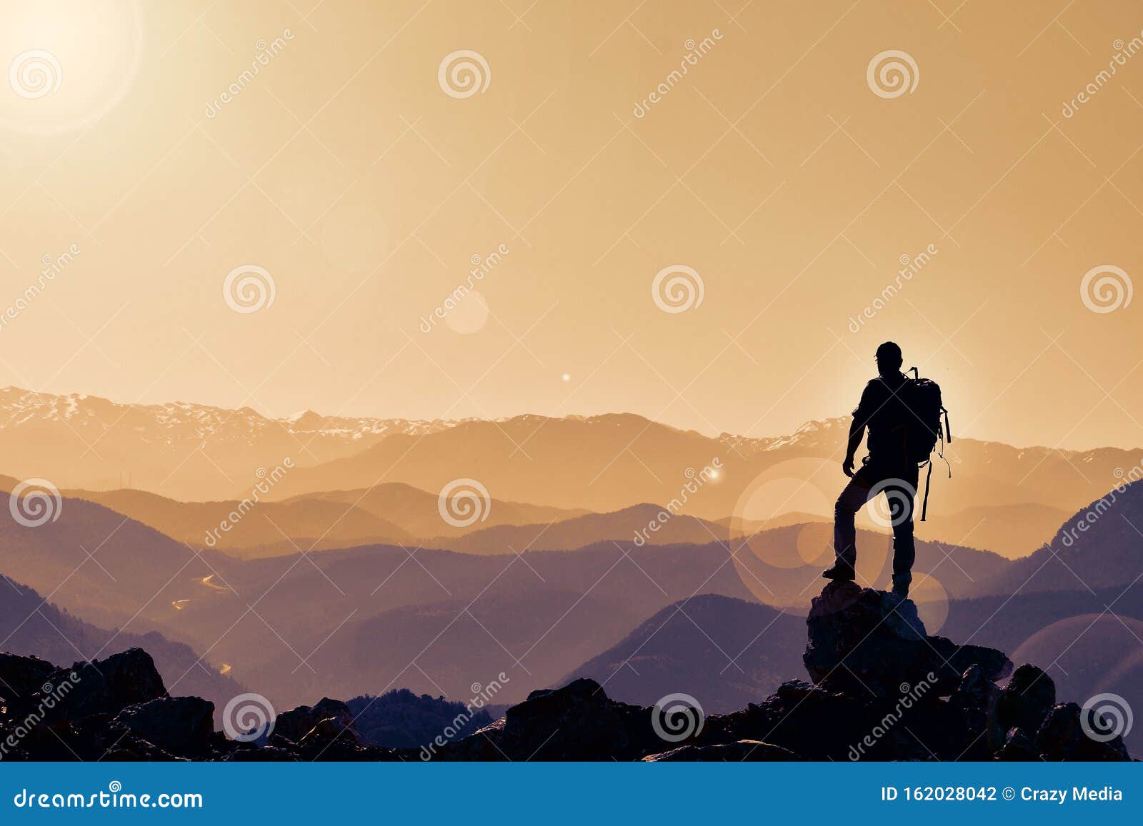 Hiker on mountaintop stock photo. Image of mountaineer - 162028042