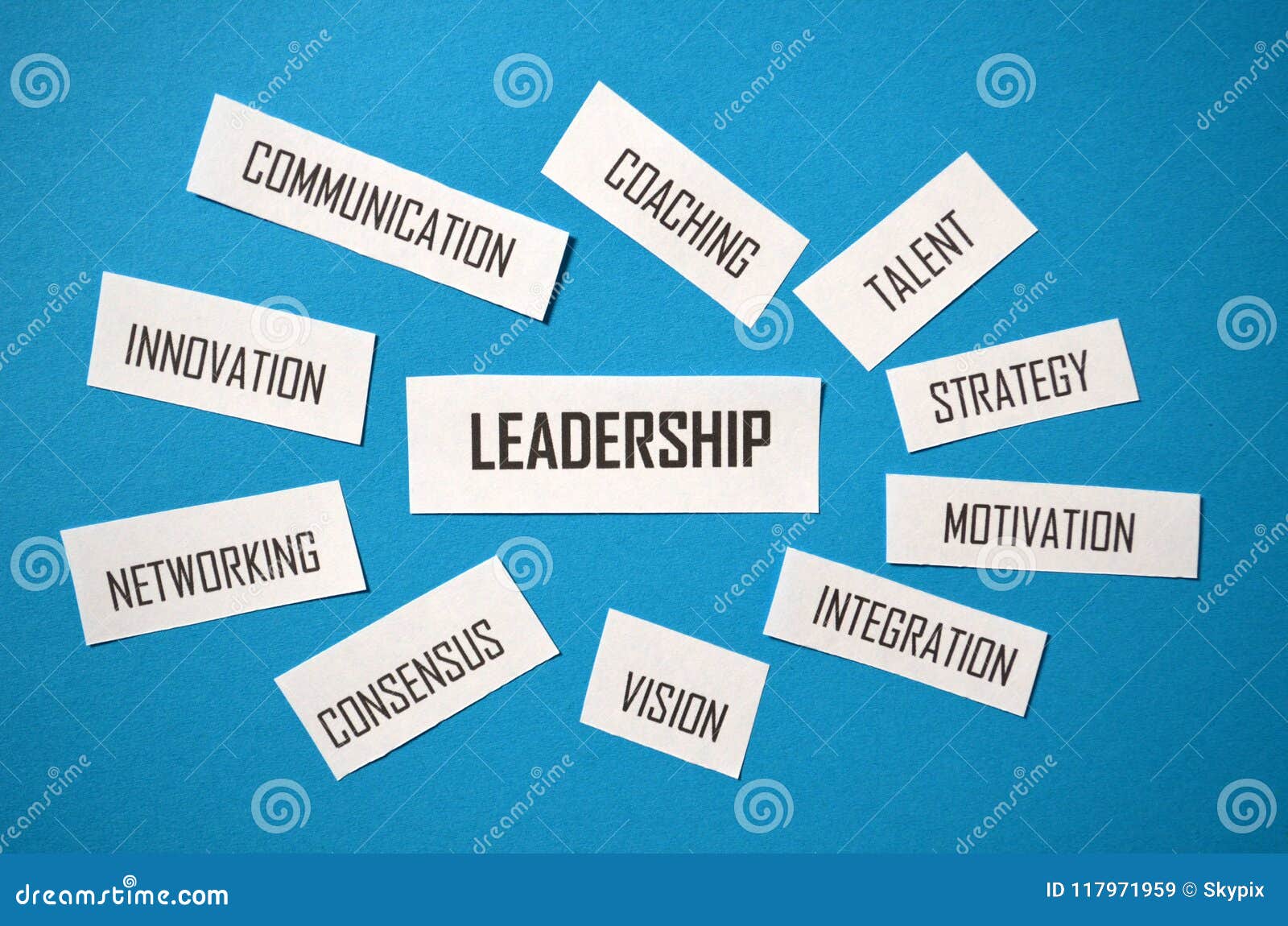 LEADERSHIP Paper Tag Cloud on Blue Background Stock Image - Image of ...