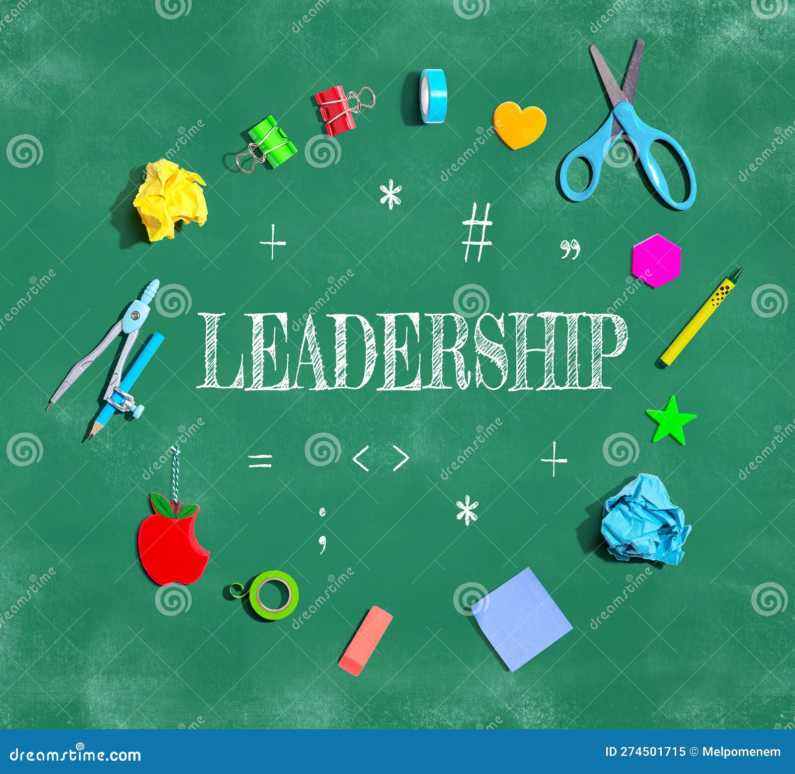Leadership with School Supplies on a Chalkboard Stock Image - Image of ...