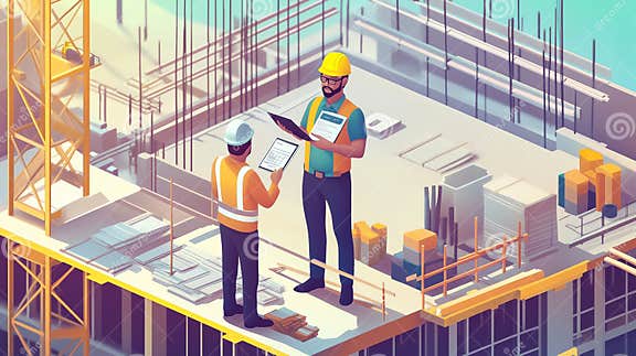 Leadership on Site: a 3D Vector Illustration of a Foreman Directing ...