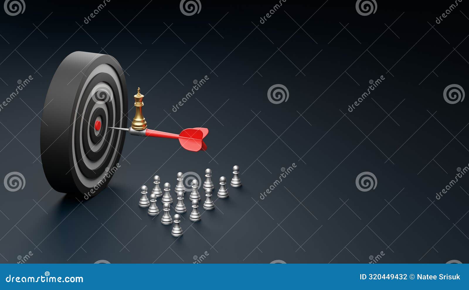 Leadership Target And Teamwork Concept Design Of King On Dart And Pawn ...