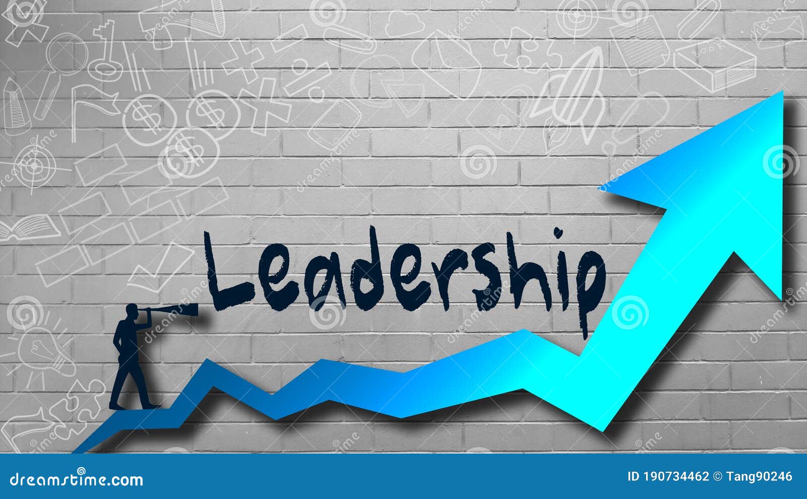 Leadership Word on the Wall with Blue Arrow Stock Illustration ...