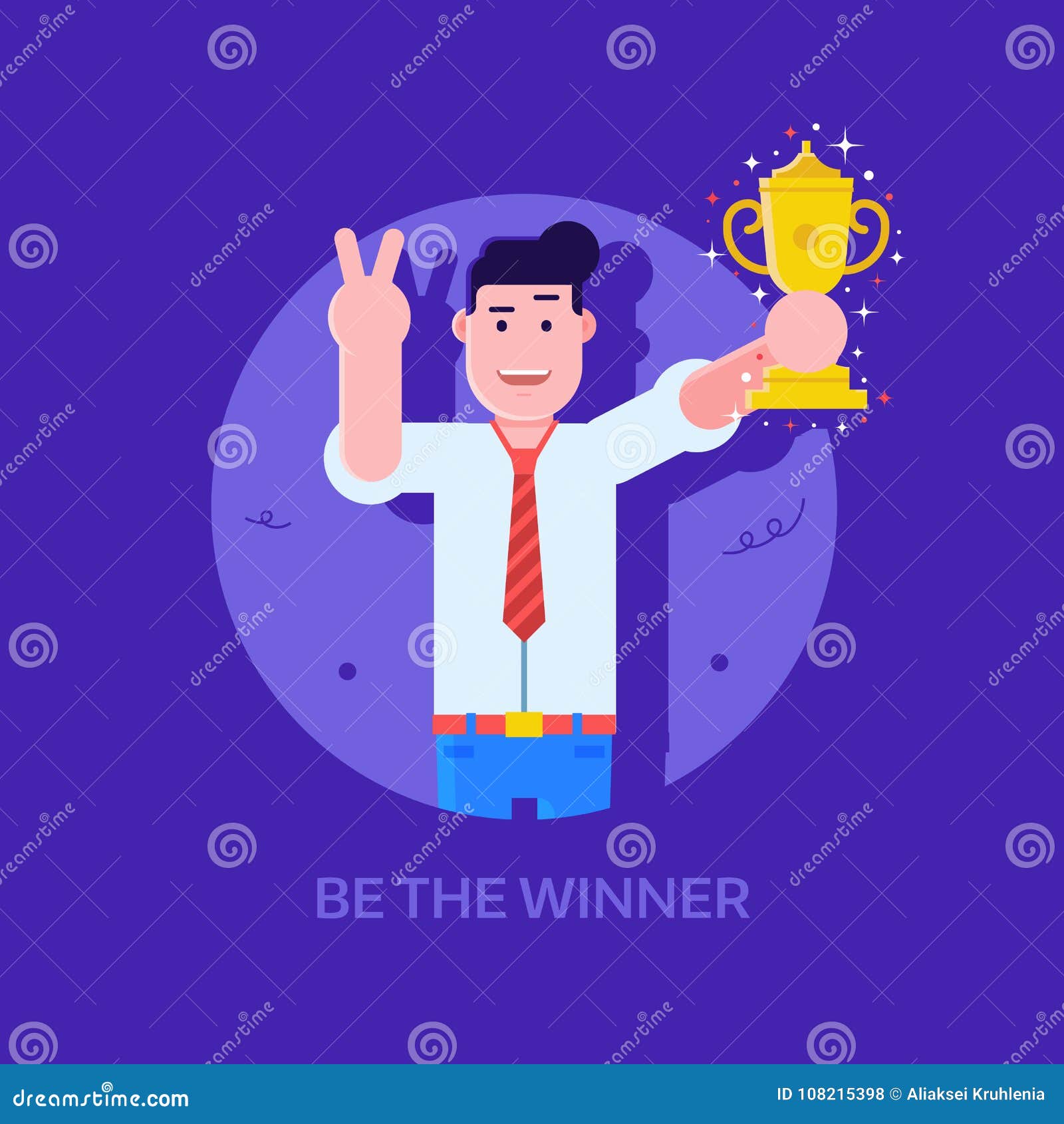 Business Man Holding Trophy On Pedestal Stock Vector Illustration Of
