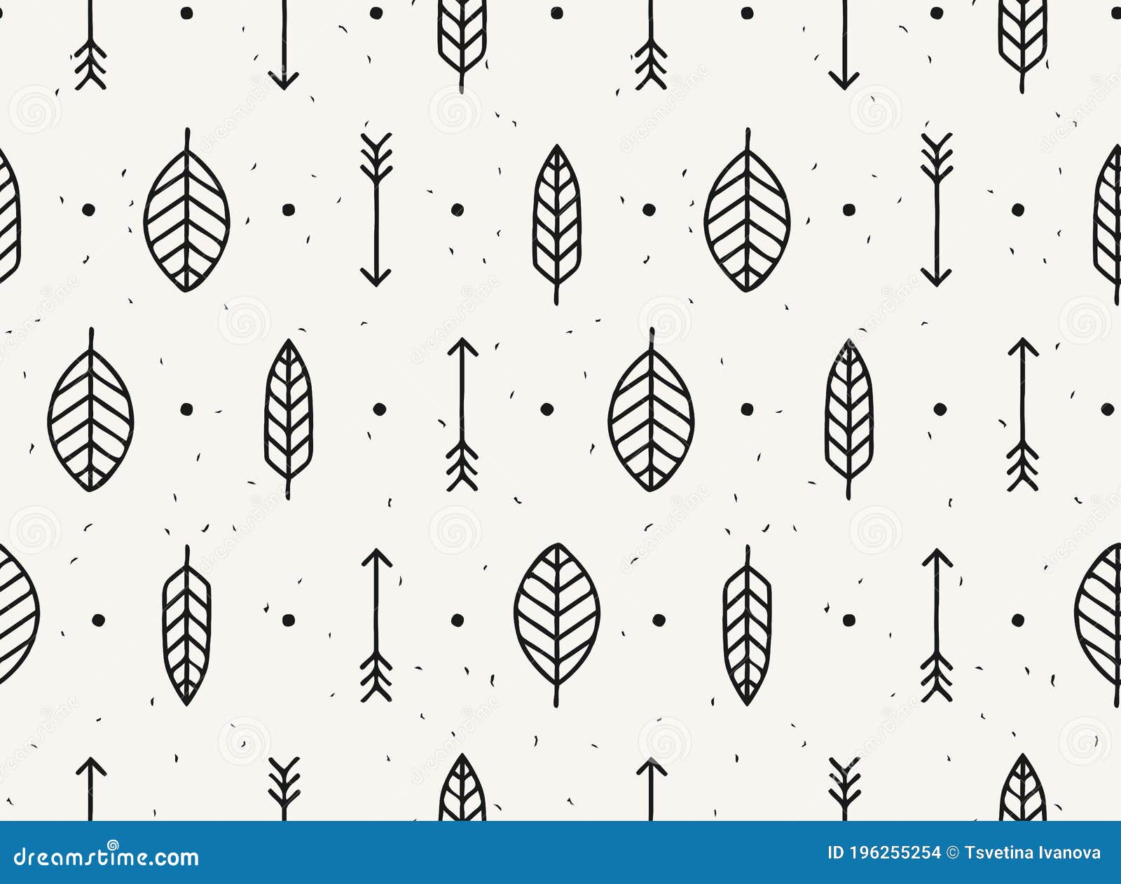 Leaf, Arrow and Feather Vector Seamless Pattern. Geometric Design ...