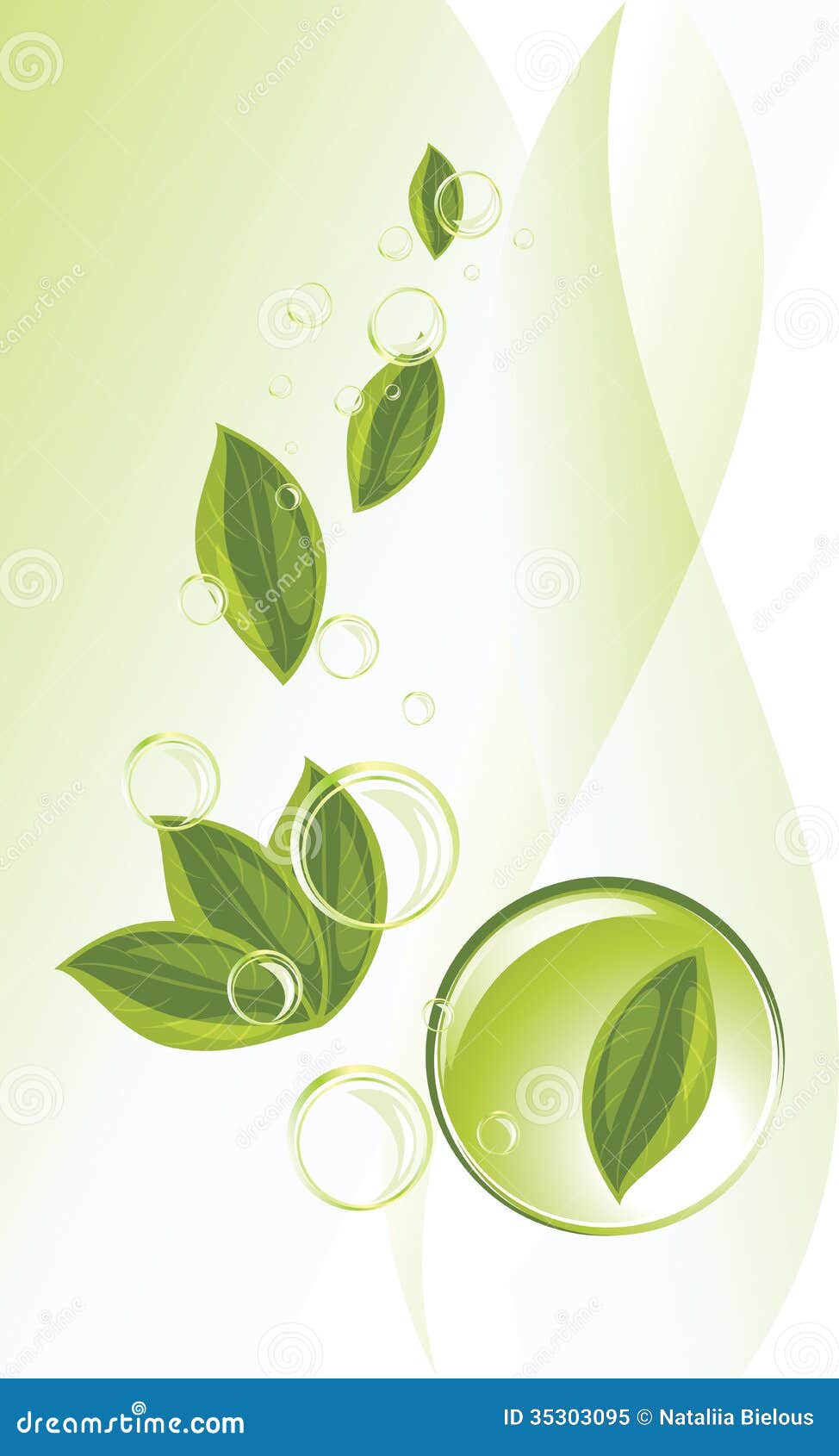 Leaf and Bubbles on the Abstract Background Stock Vector - Illustration ...