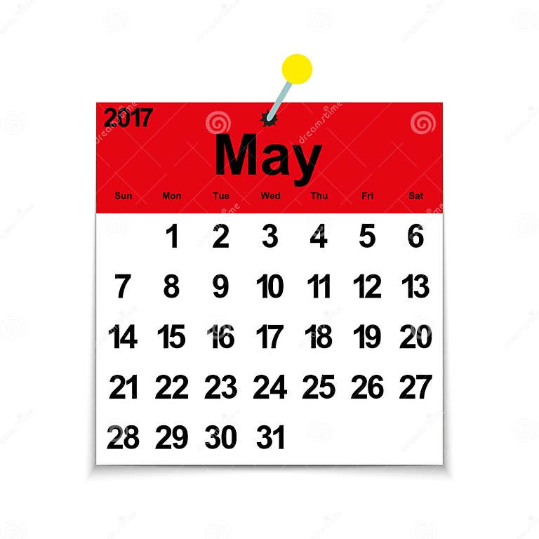 Leaf Calendar 2017 with the Month of May Stock Vector - Illustration of ...