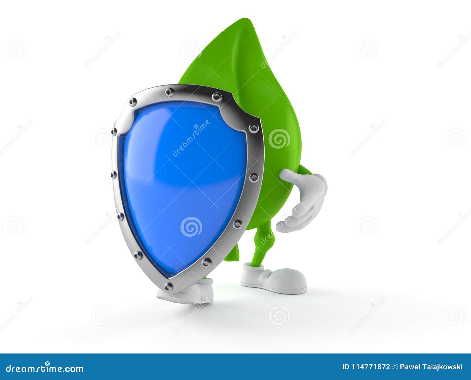 Leaf Character With Protective Shield Stock Illustration - Illustration ...