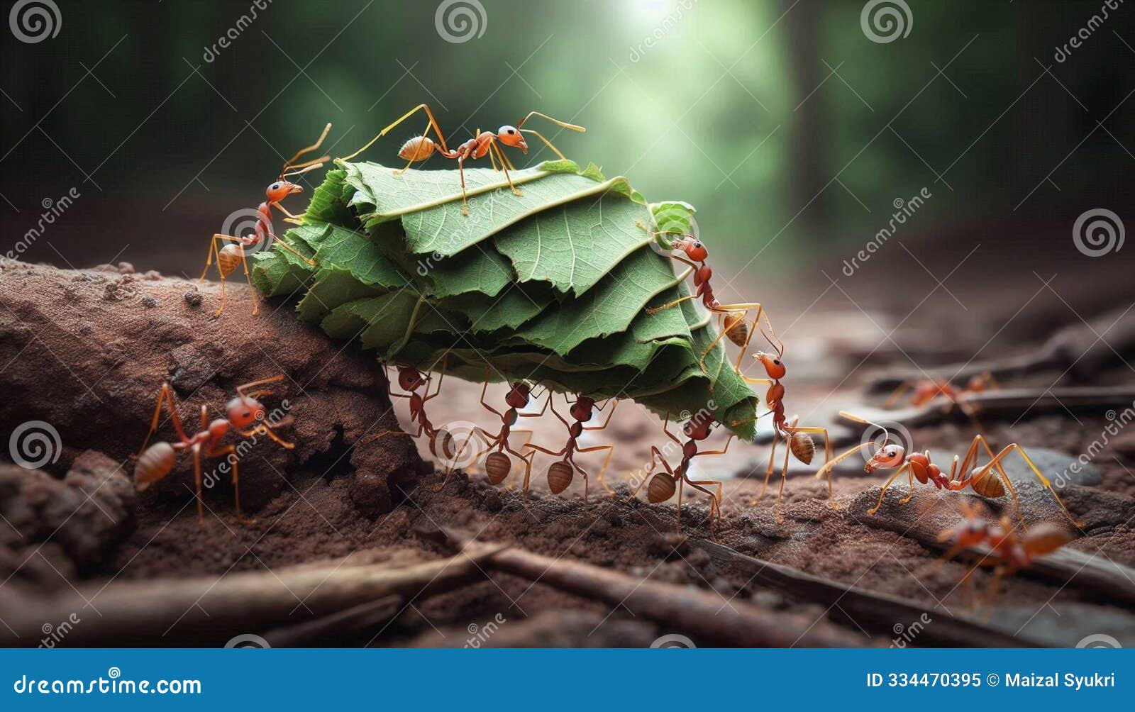 Leaf Cutter Ants Carrying Large Leaf Chunks Stock Illustration ...