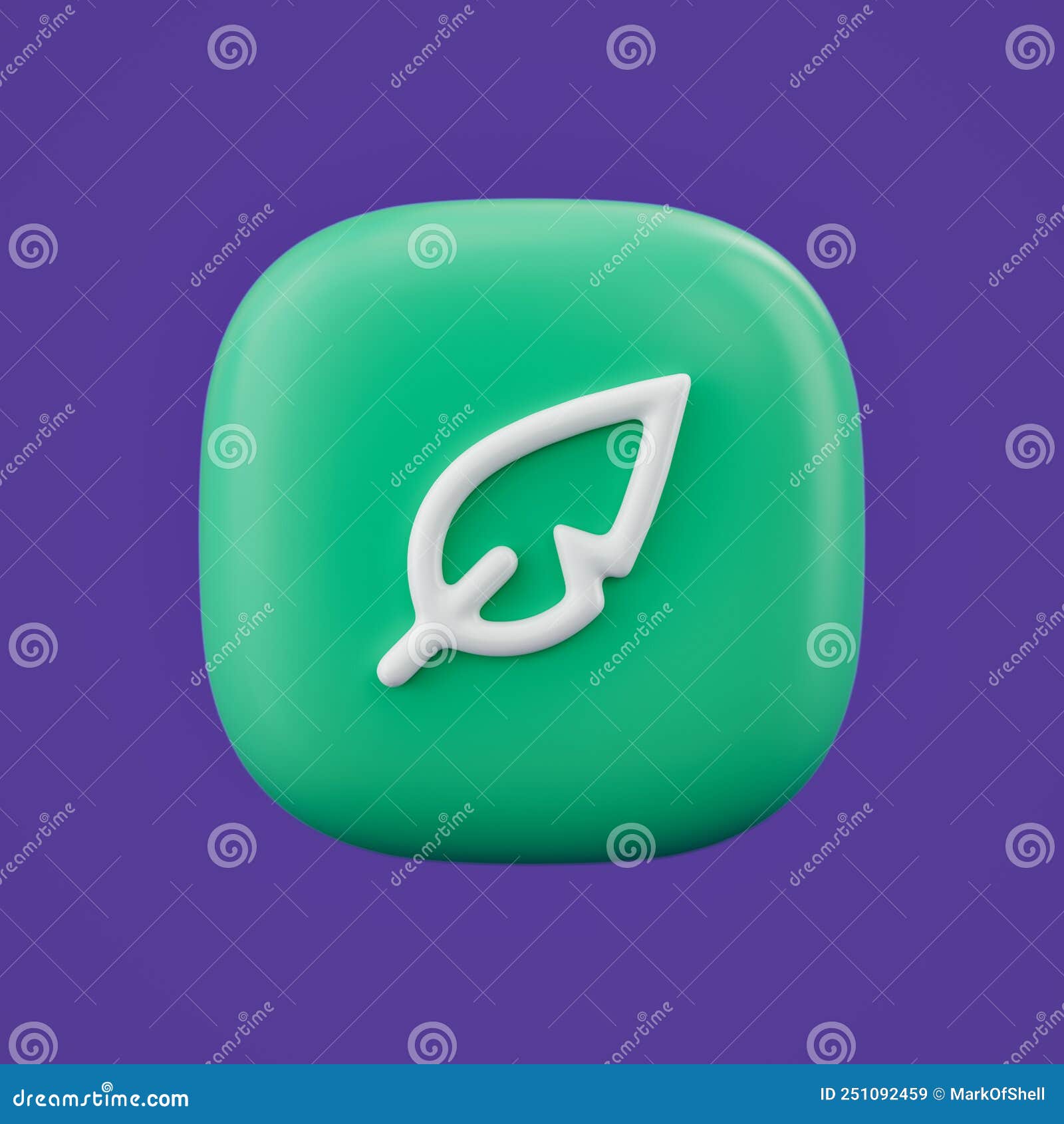 Leaf 3d Icon on a Green Button, Outline Energy and Environment Icon, 3d ...