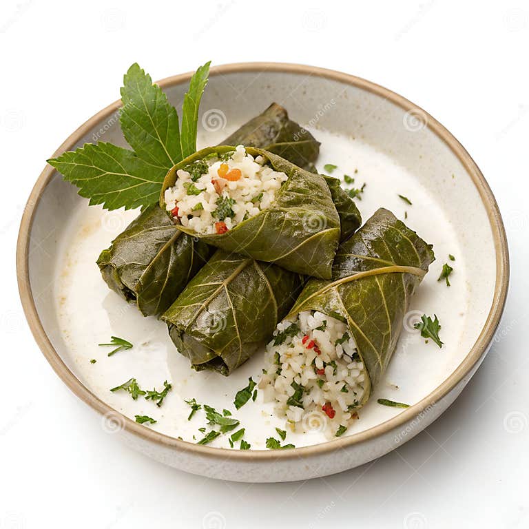 Leaf Dolma Inside Plate Isolated on White Background Stock Illustration ...