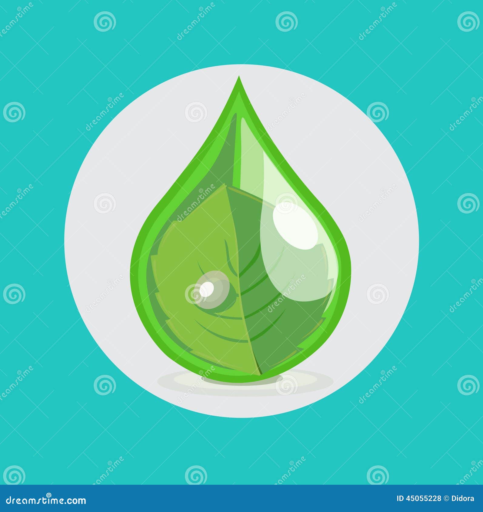 Leaf in Drop of Water Flat Design Vector Stock Vector - Illustration of ...