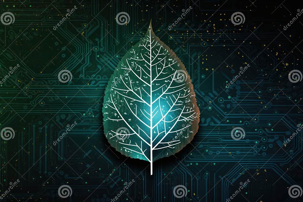 Leaf and Electronic Computer Board. Beautiful Illustration Picture ...