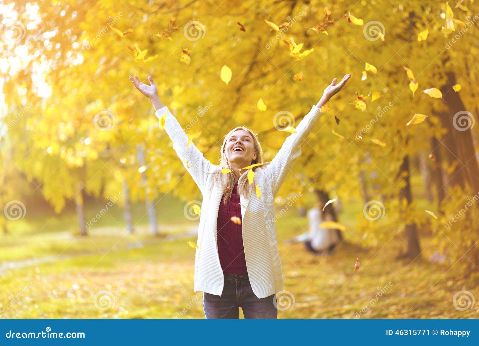 Leaf Fall, Happy Woman in the Autumn Park Stock Image - Image of lovely ...