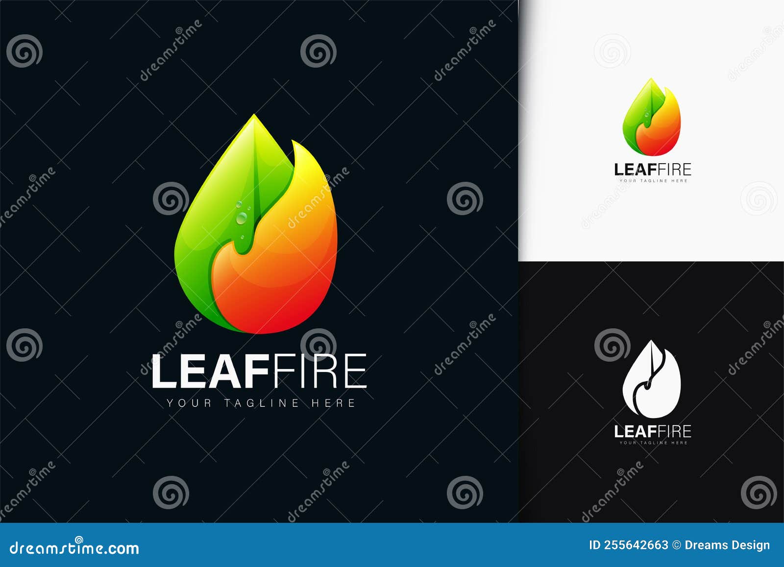 Leaf Fire Logo Design with Gradient Stock Vector - Illustration of ...